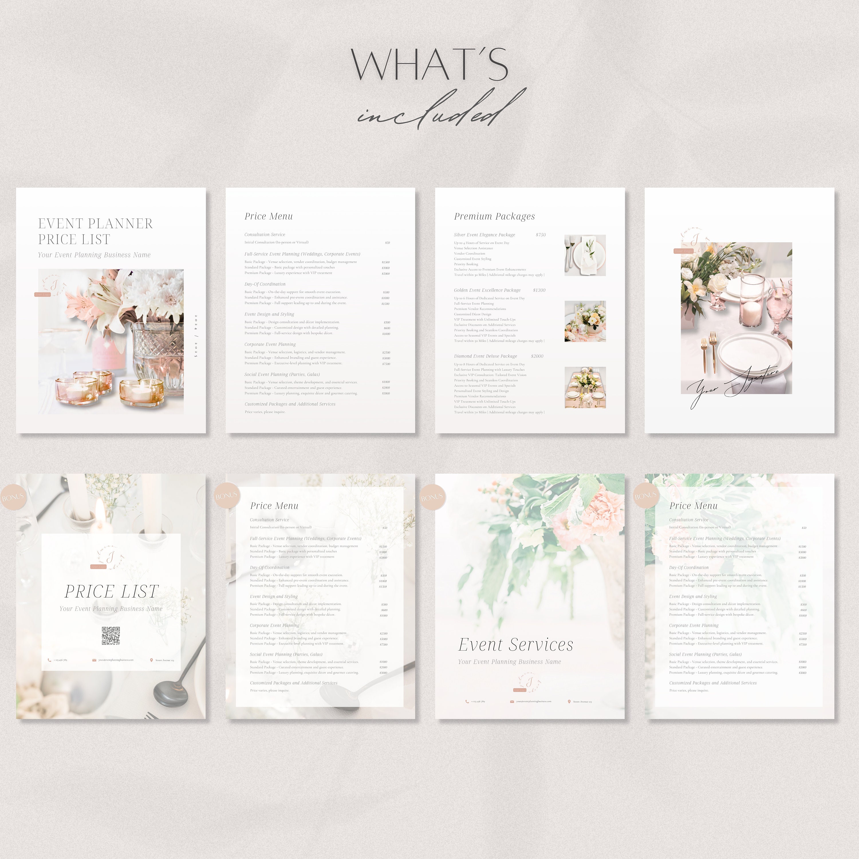 Event Services Price List Template, Editable Event Planner Pricing Menu ...