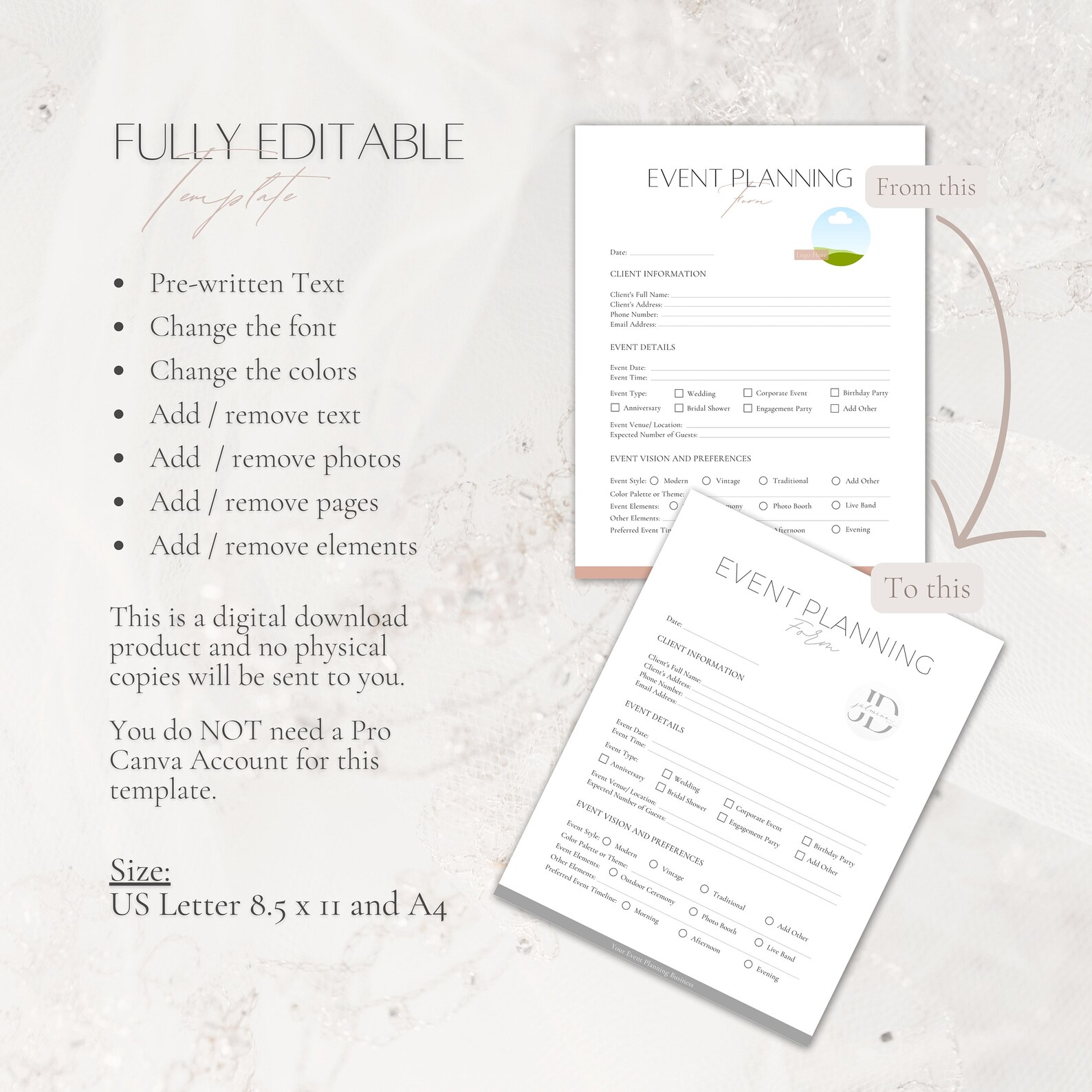 Event Planning Consultation Form, Editable Event Business Doc ...