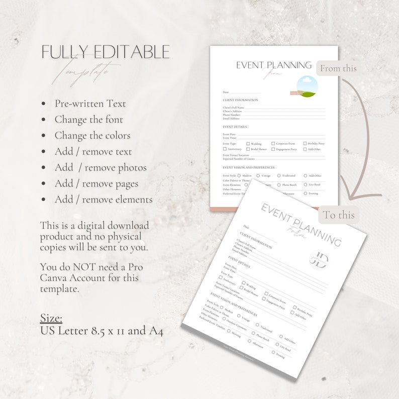 Event Planning Consultation Form, Editable Event Business Doc ...