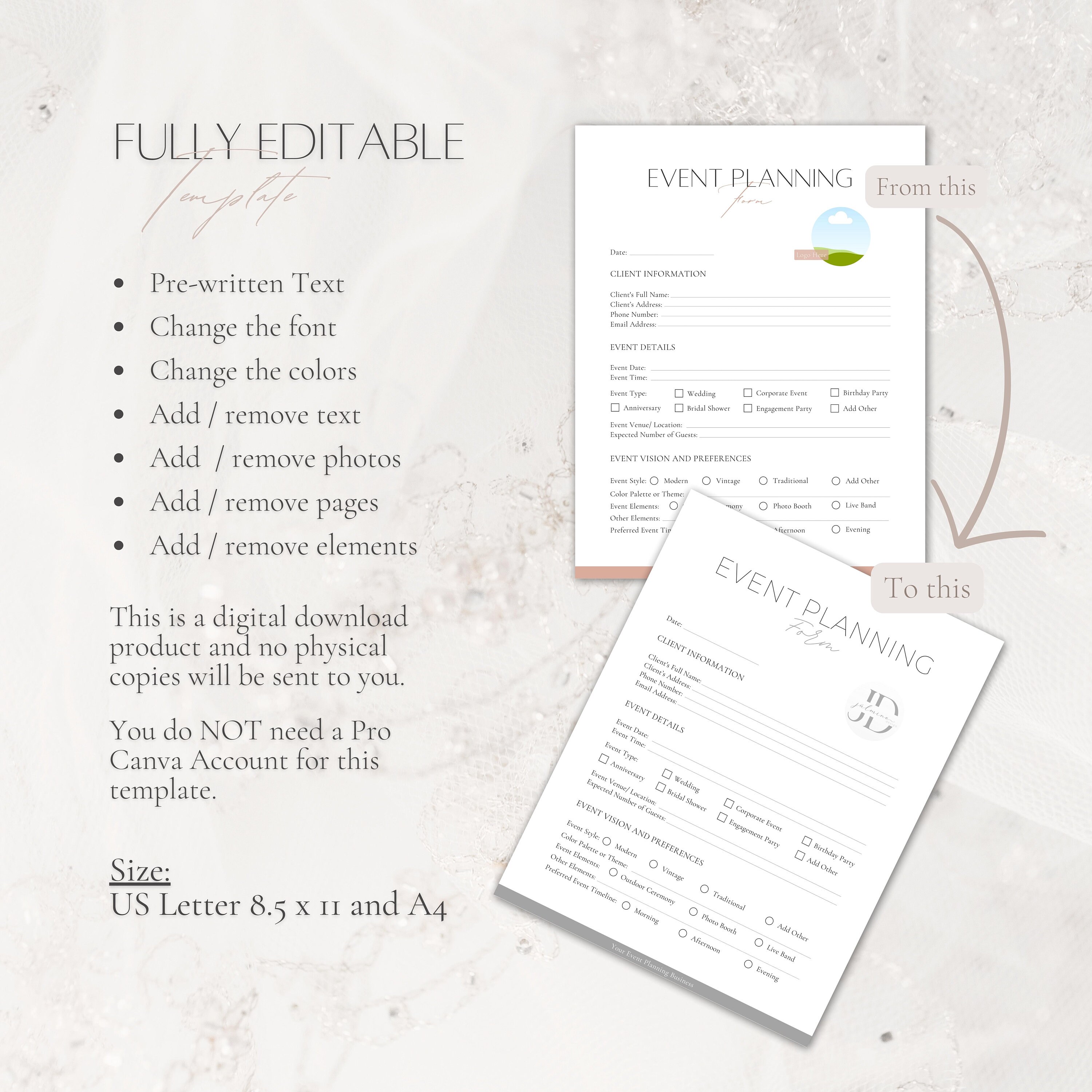 Event Planning Consultation Form, Editable Event Business Doc, Professional Client Service Pdf ...