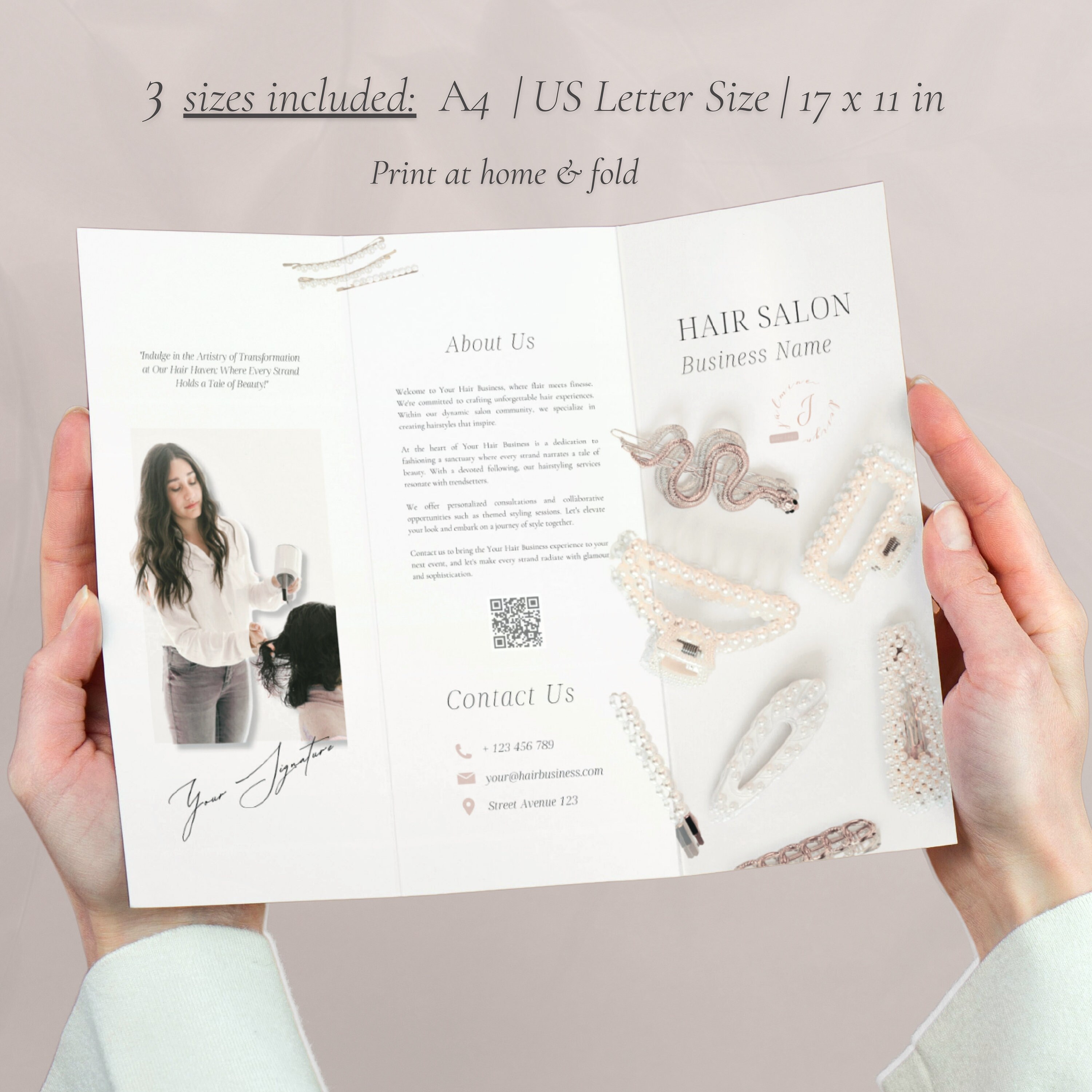 Hair Salon Brochure Template, Editable Hairdresser Trifold Booklet ...