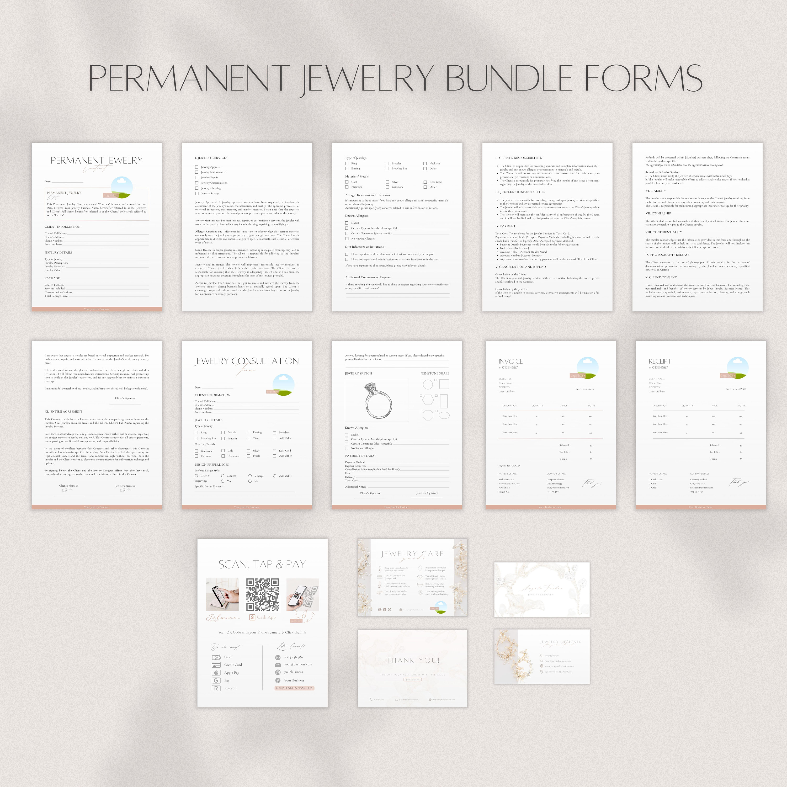Permanent Jewelry Bundle Forms, Editable Jewelry Business Contract ...
