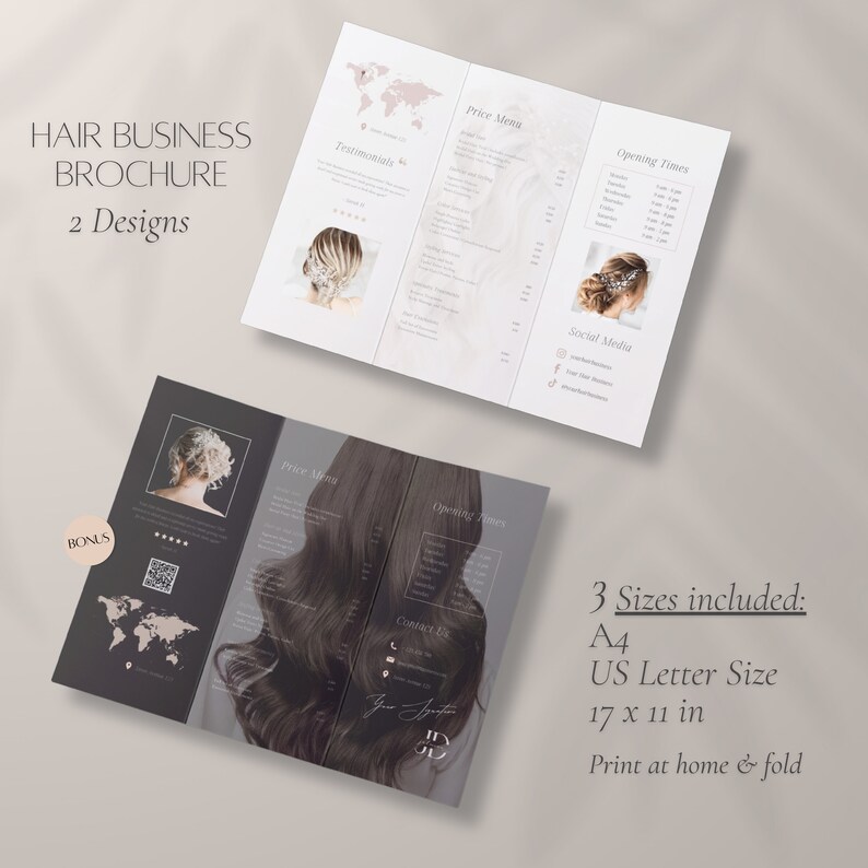 Hair Salon Brochure Template, Editable Hairdresser Trifold Booklet ...