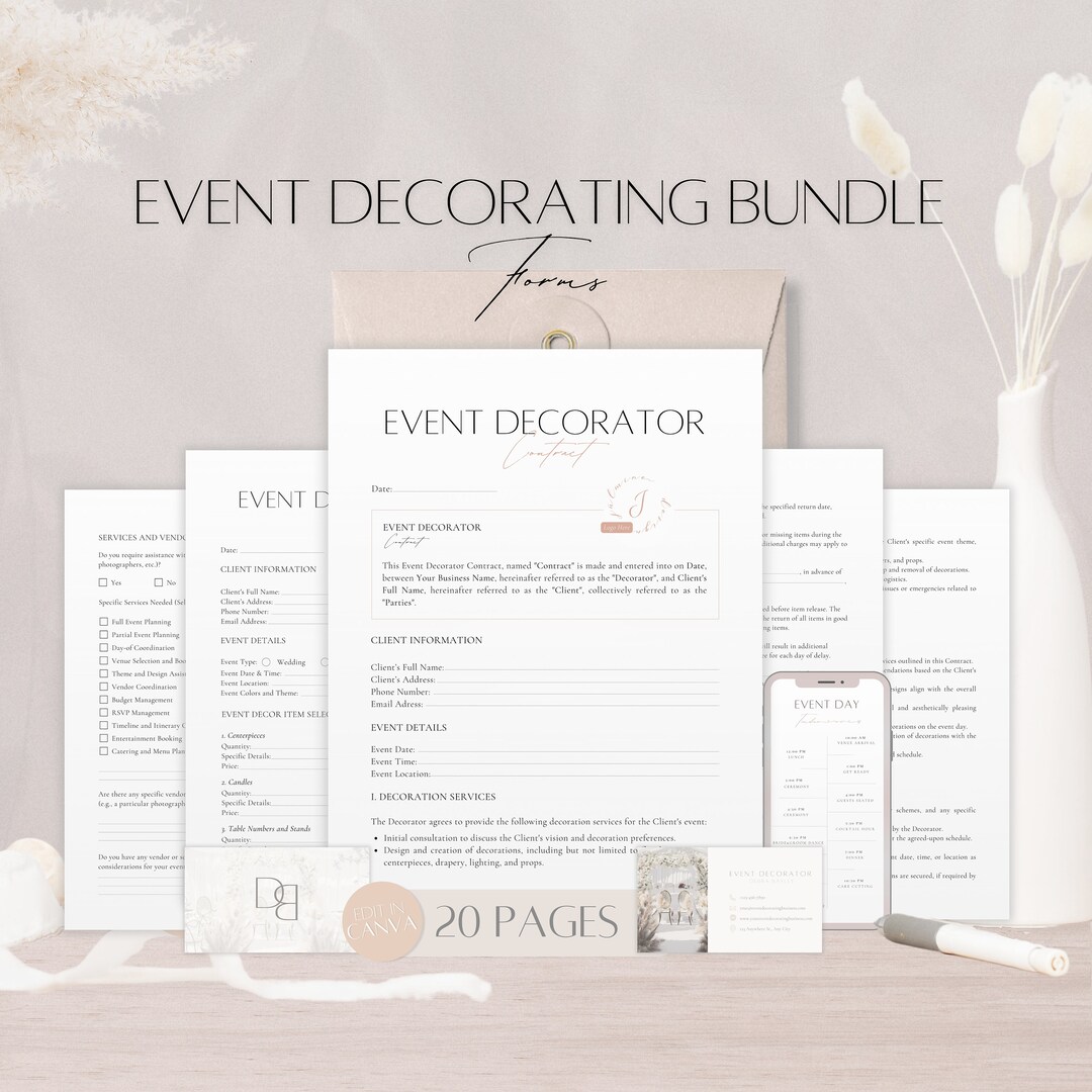 Event Decorator Forms Bundle, Editable Decorating Business Contract ...