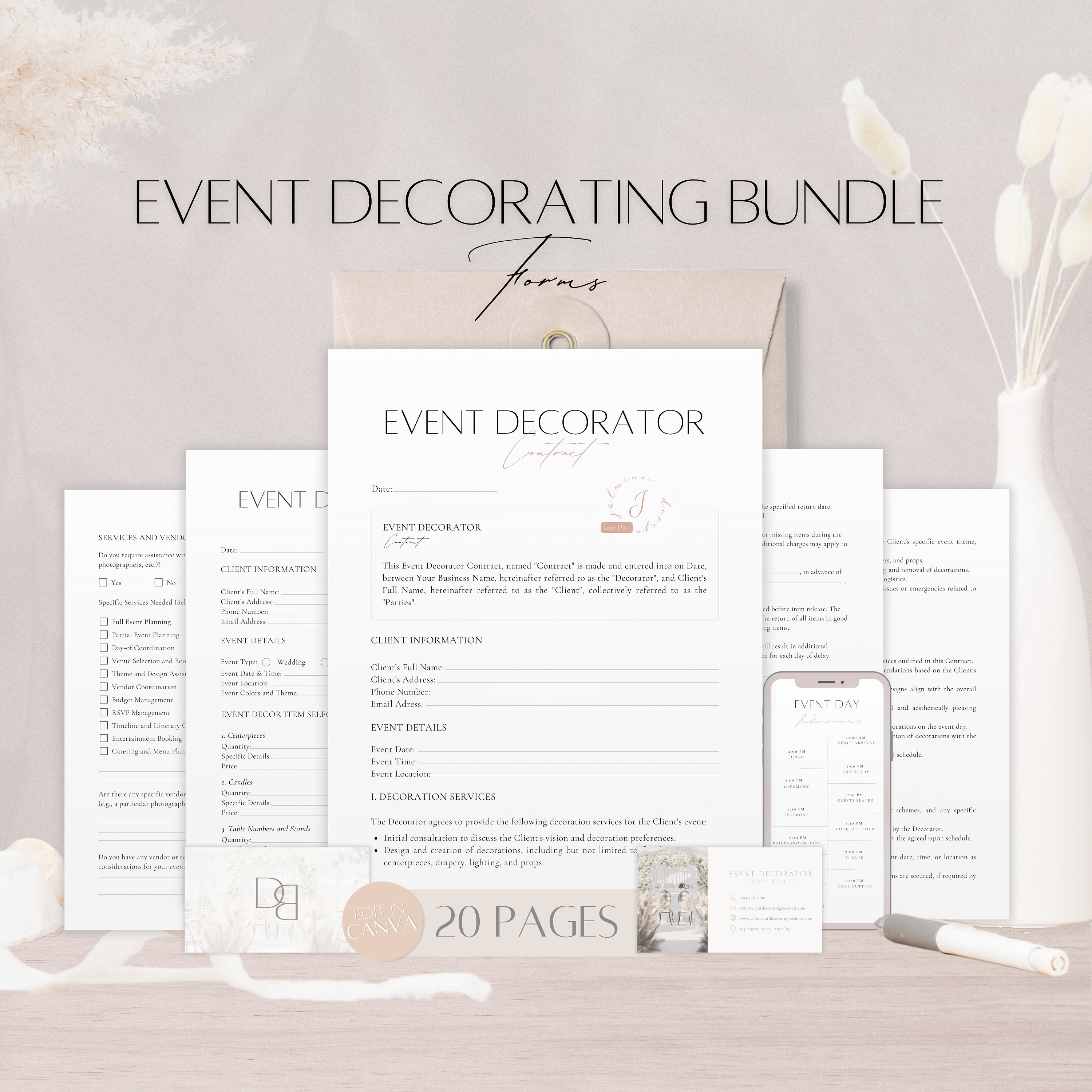 Event Decorator Forms Bundle, Editable Decorating Business Contract, Professional Client Service ...