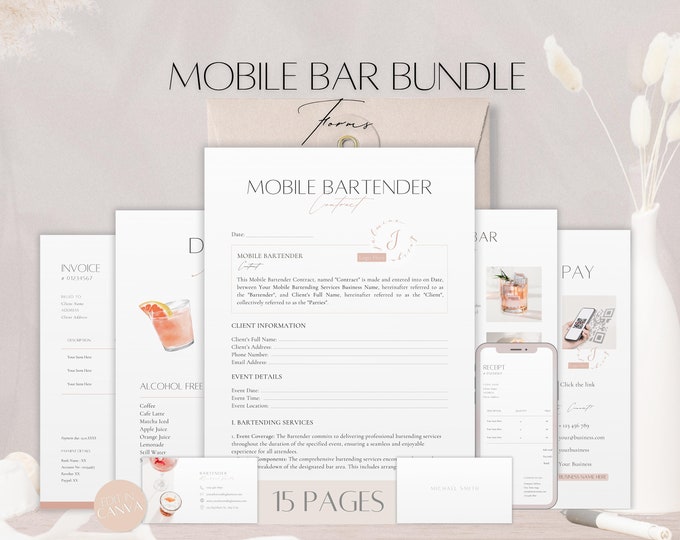 Mobile Bar Mega Bundle Templates, Editable Bartender Contract ...