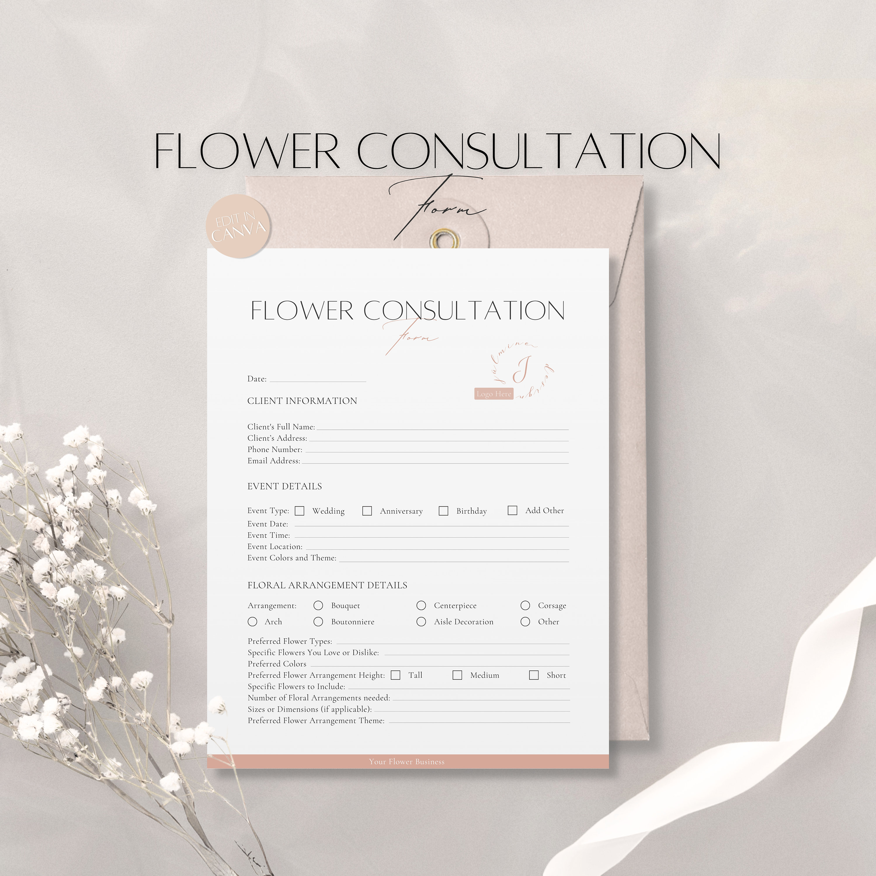 Florist Consultation Form Template, Editable Client Consultation Form ...