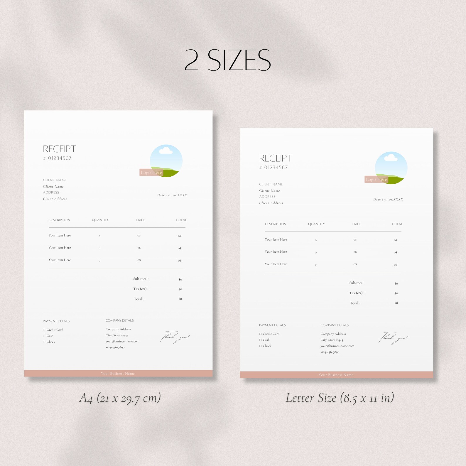 Receipt Template, Editable Receipt for Clients, Printable Billing Form ...