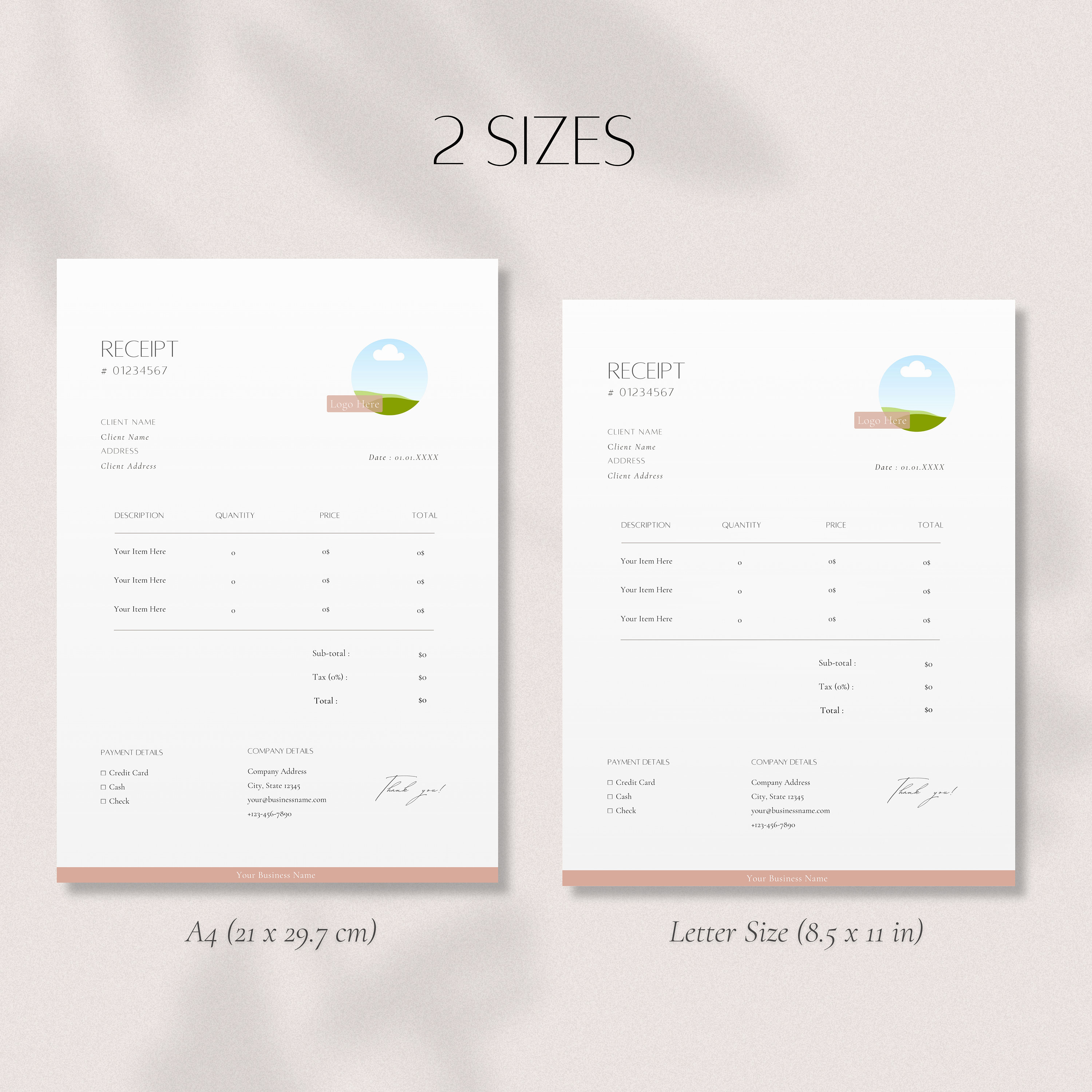 Receipt Template, Editable Receipt for Clients, Printable Billing Form ...
