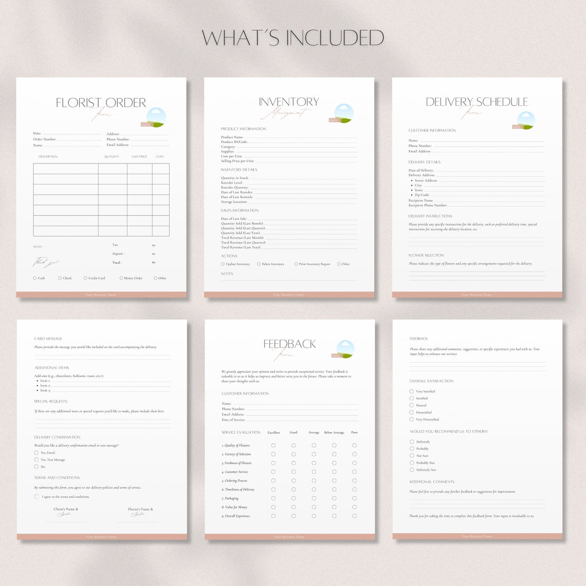 Flower Business Management Forms, Editable Florist Order File ...