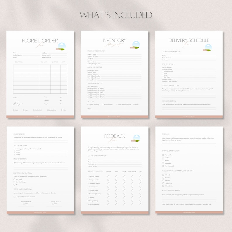 Flower Business Management Forms, Editable Florist Order File ...