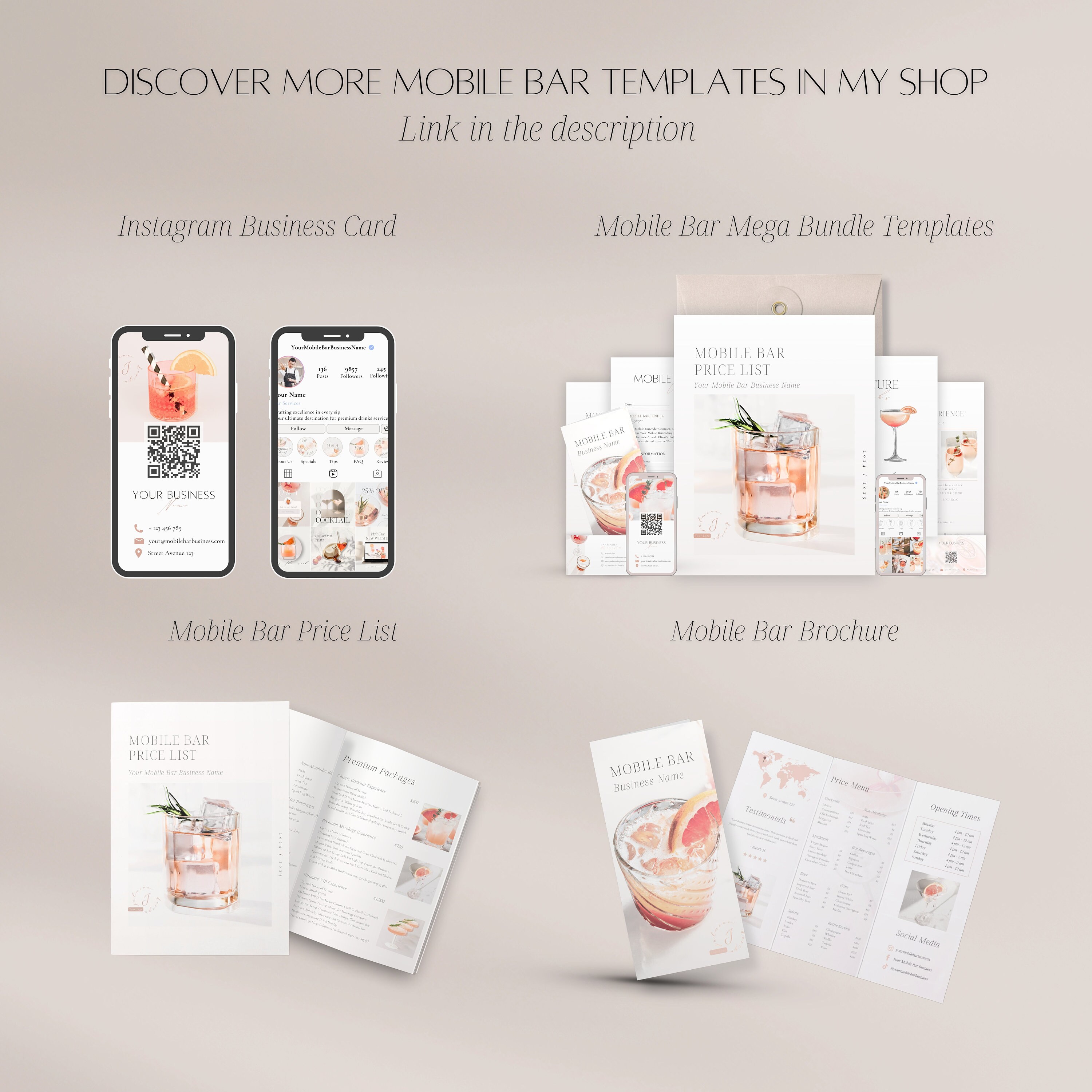 Mobile Bar Instagram Templates, Bartender Social Media Posts ...