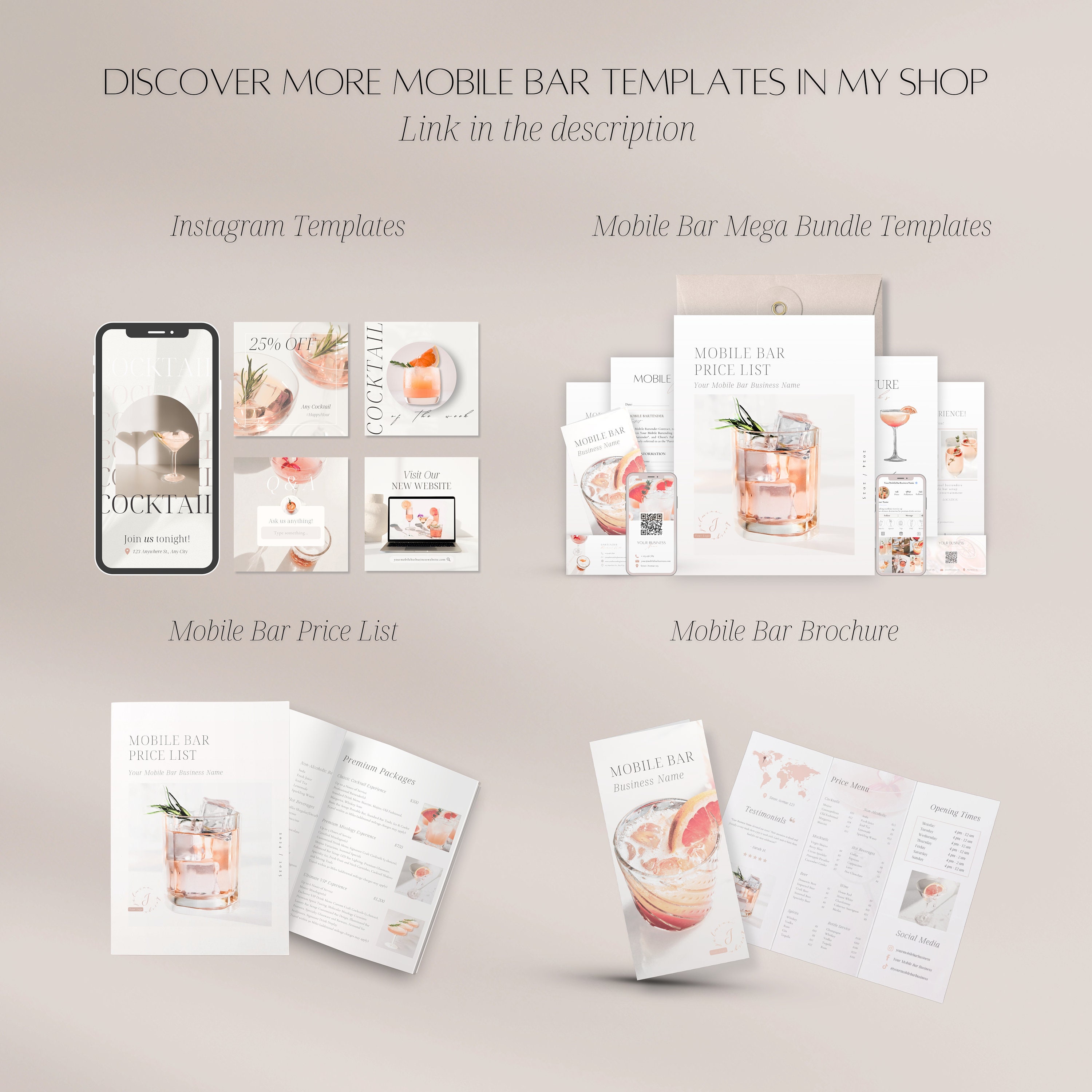 Mobile Bar Brochure Template, Editable Bartender Instagram Business ...