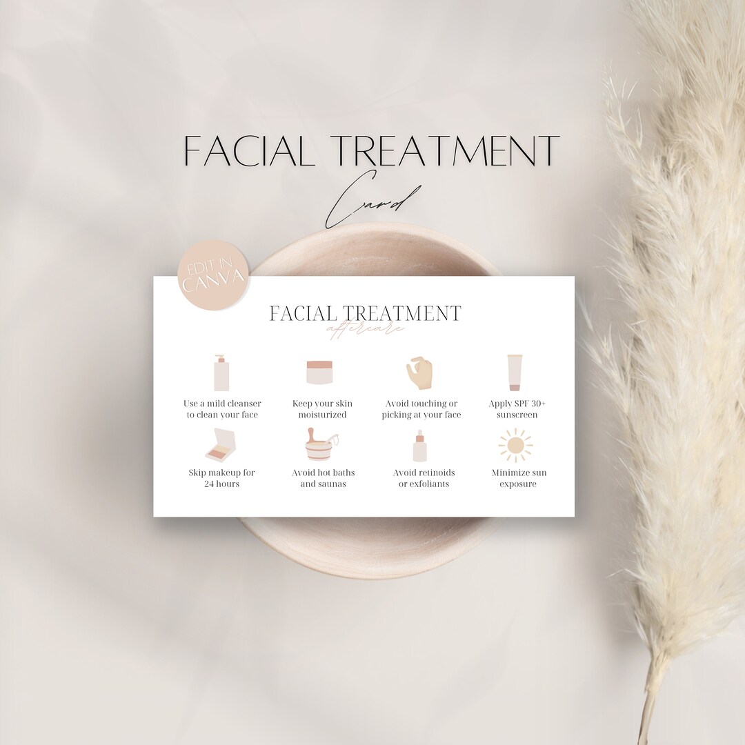 Facial Treatment Aftercare Card, Editable Salon Services Template ...