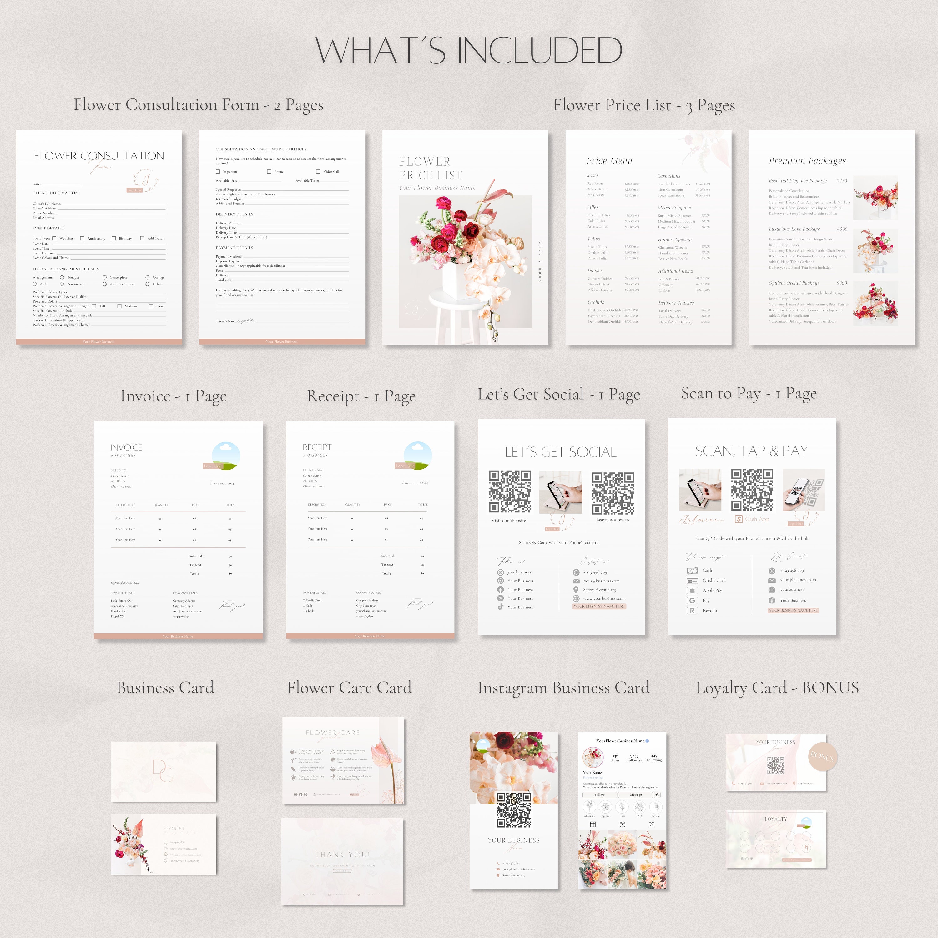 Florist Templates Bundle, Editable Flowers Pricing List, Custom Client ...