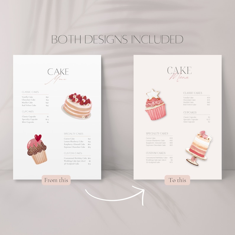 Cake Menu Template, Editable Cupcake Pricing List, Professional Client ...
