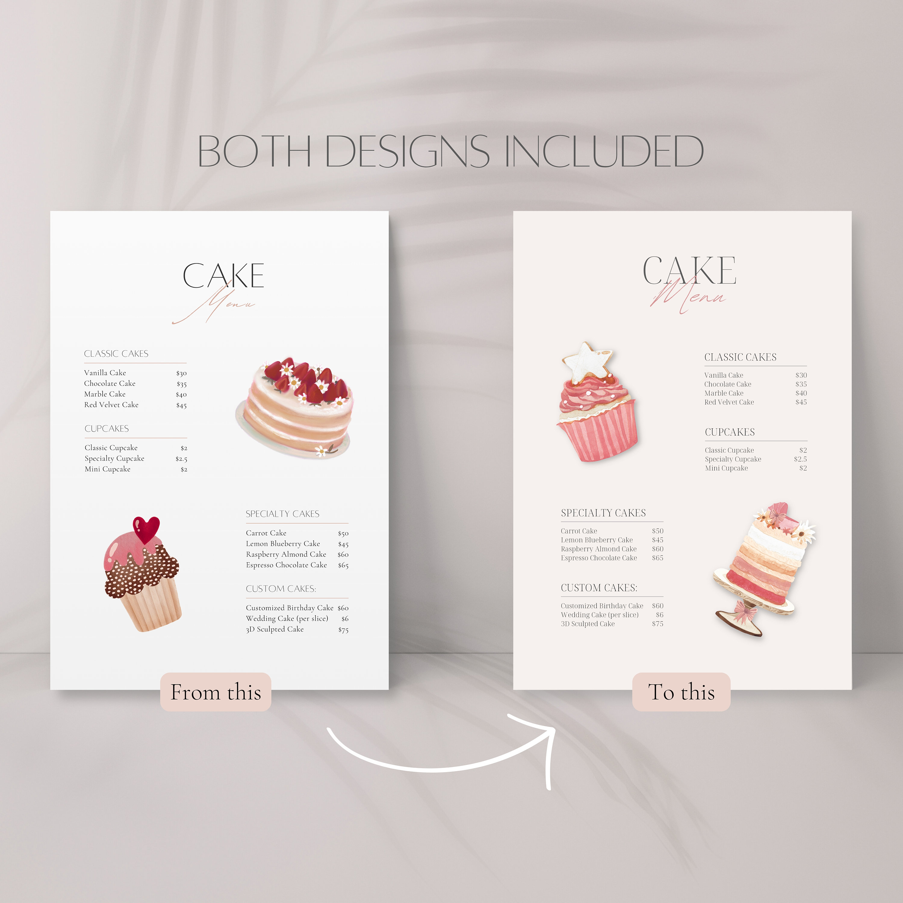 Cake Menu Template, Editable Cupcake Pricing List, Professional Client ...