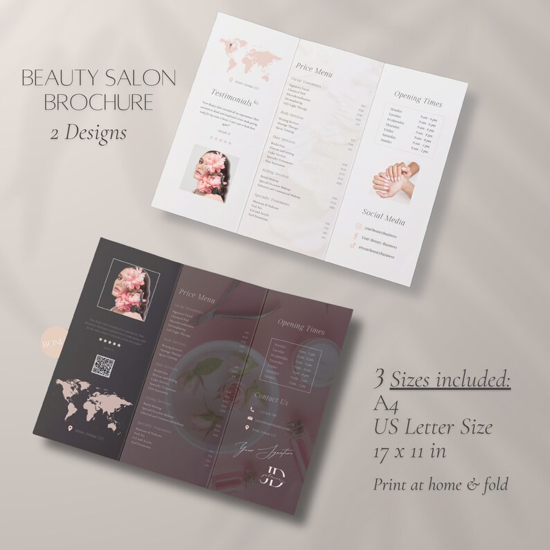 Beauty Salon Trifold Brochure Template, Editable Esthetician Booklet ...