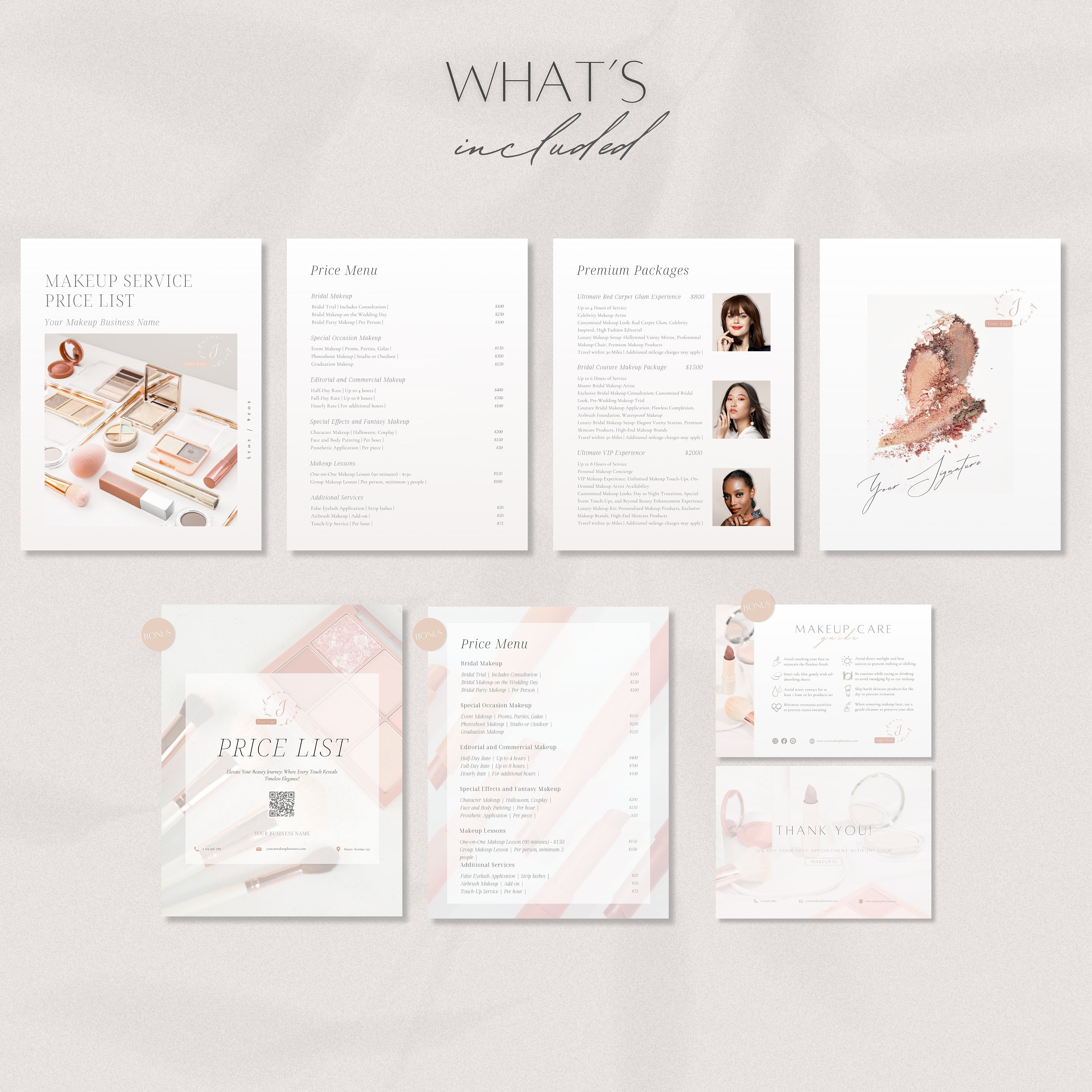 Makeup Price List Template, Editable Makeup Artist Pricing Menu ...