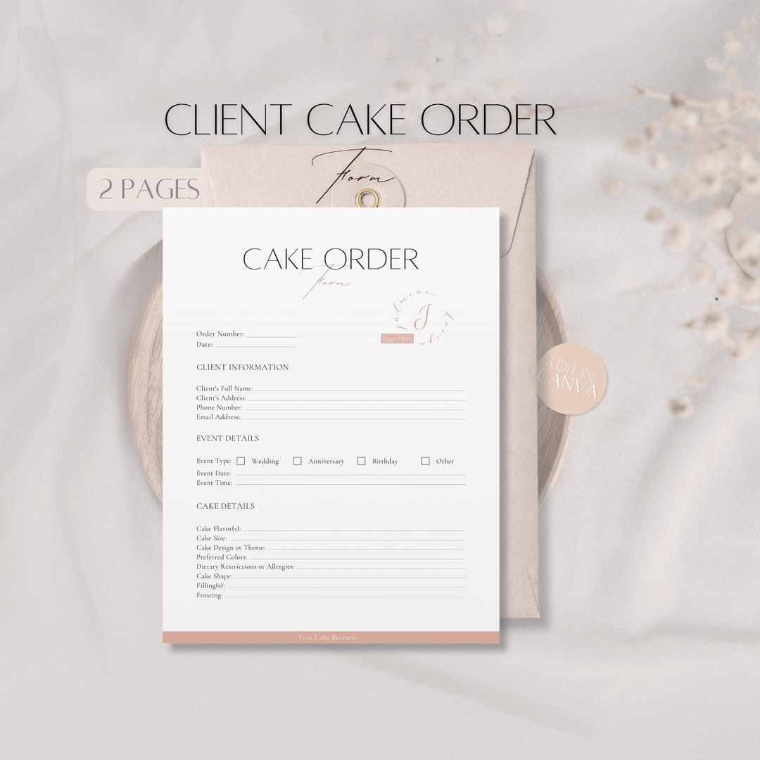 Client Cake Order Form, Editable, Printable Bakery Order Worksheet ...