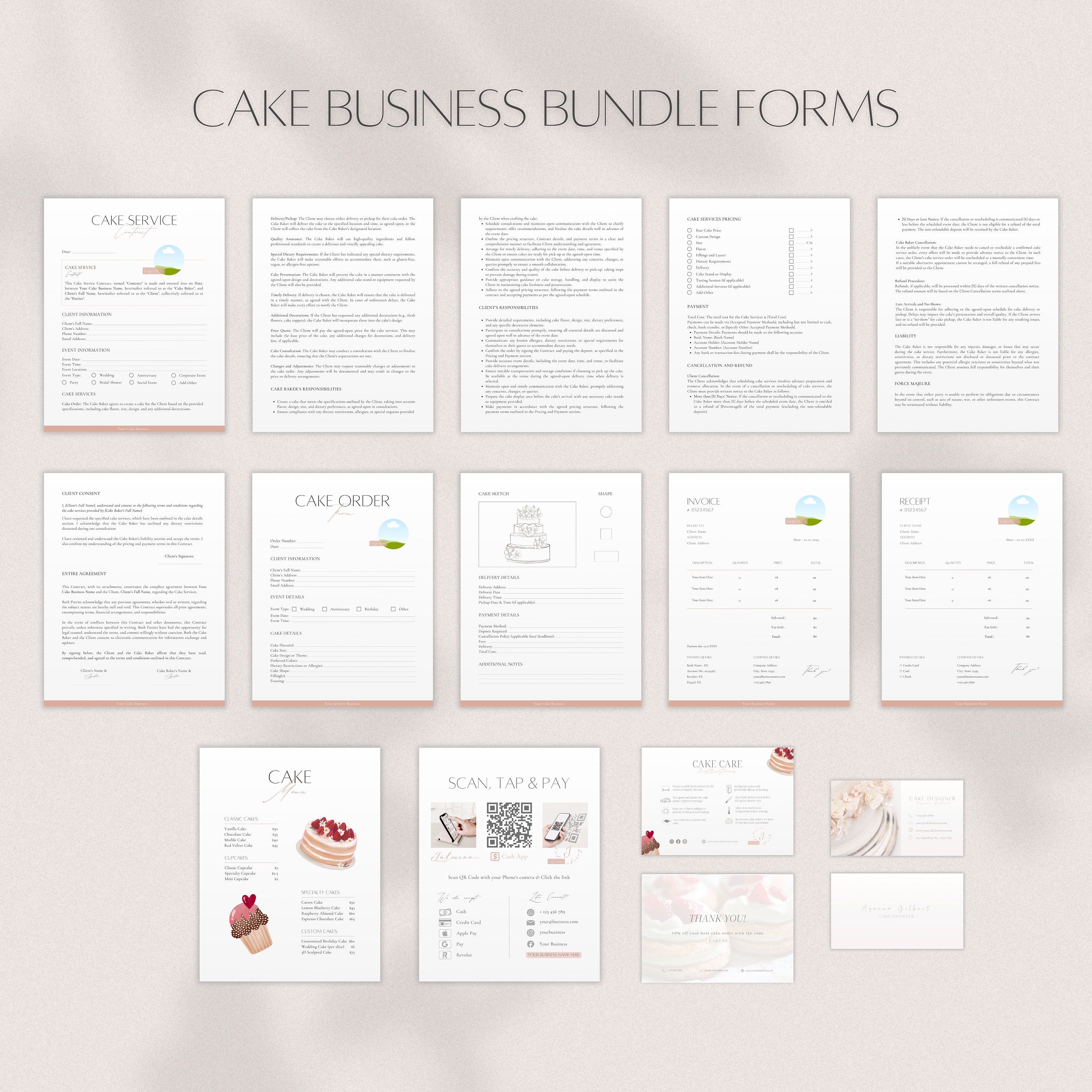 Cake Business Bundle Forms, Editable Cake Baker Contract, Professional ...