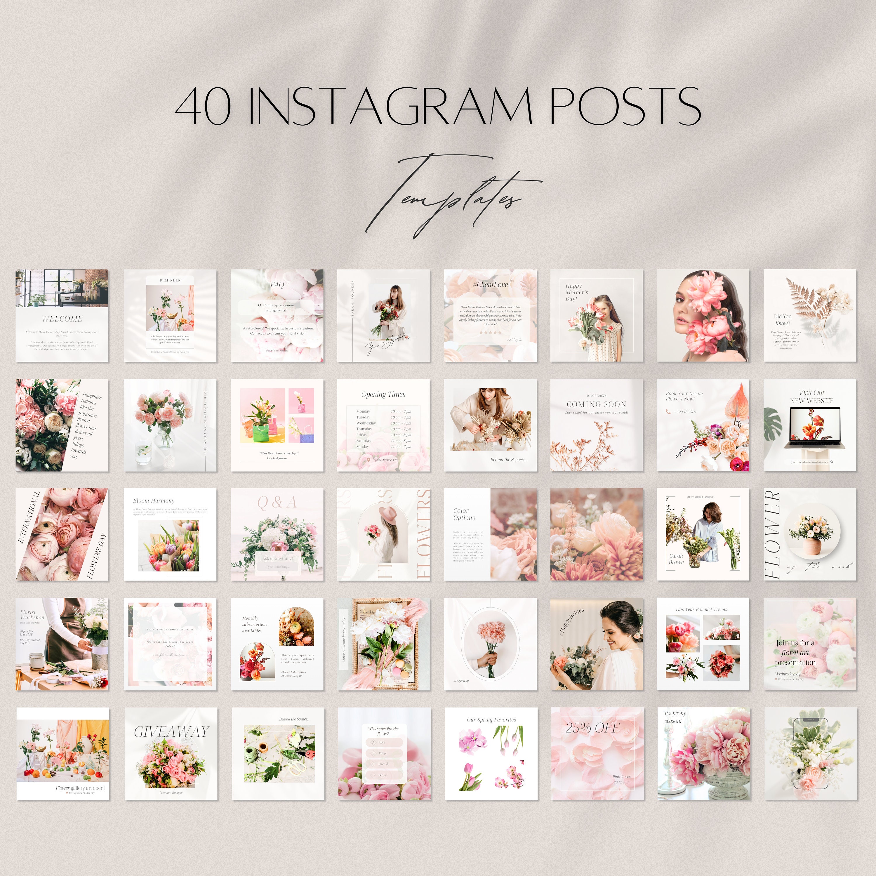 Florist Instagram Templates, Flower Business Social Media Posts ...