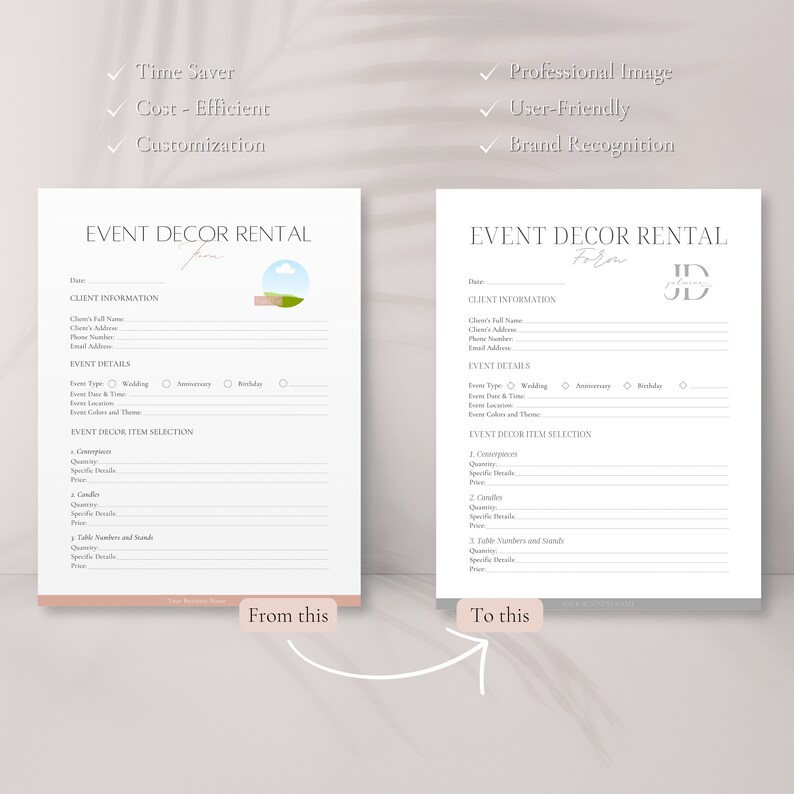 Event Decor Item Rental Form, Editable Event Supplies Rent ...