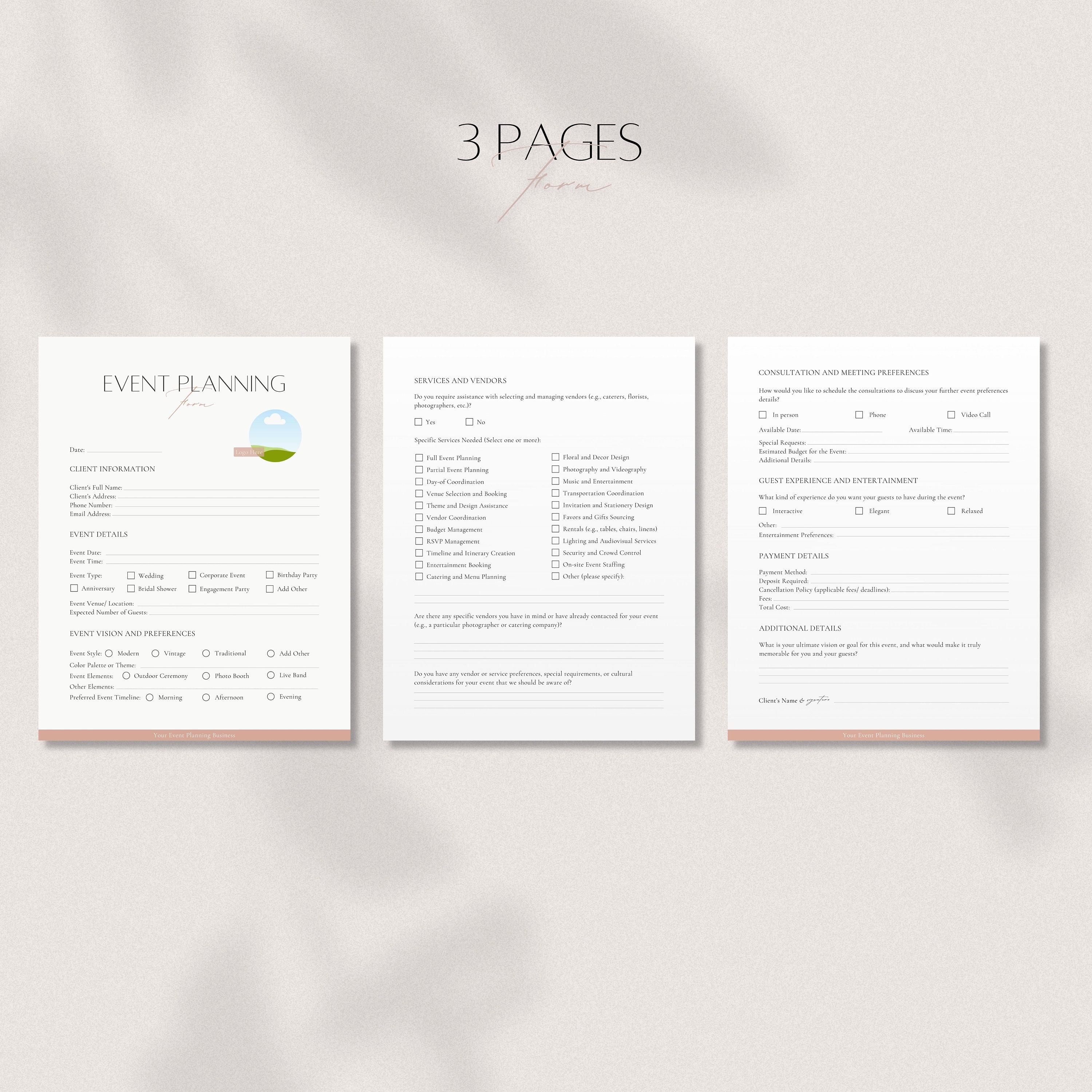 Event Planning Consultation Form, Editable Event Business Doc ...