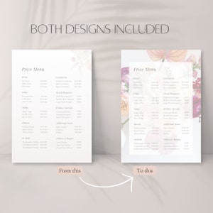Florist Price List Template, Editable Flower Pricing Menu, Professional ...