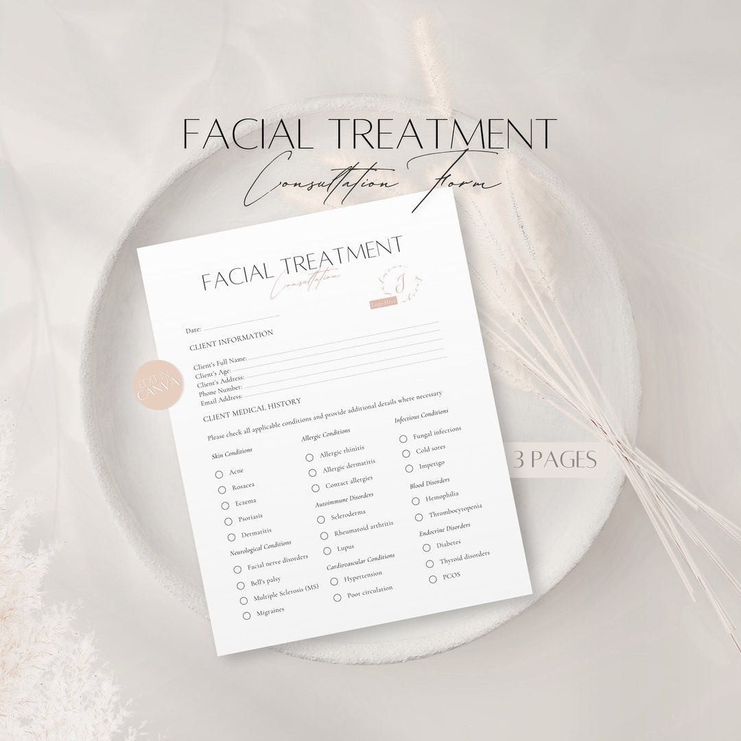 Facial Treatment Consultation Form, Editable Beauty Salon Service ...