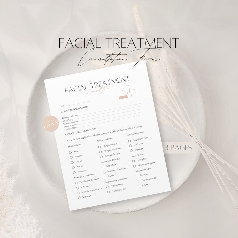 Facial Treatment Consultation Form, Editable Beauty Salon Service ...