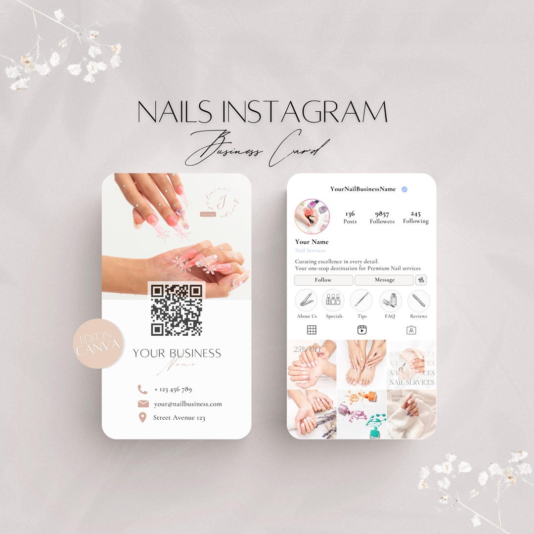 Nail Tech Instagram Business Card Template, Editable Tech Business Card ...