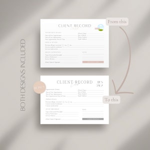 Client Record Card Template, Editable Client Service Appointment ...