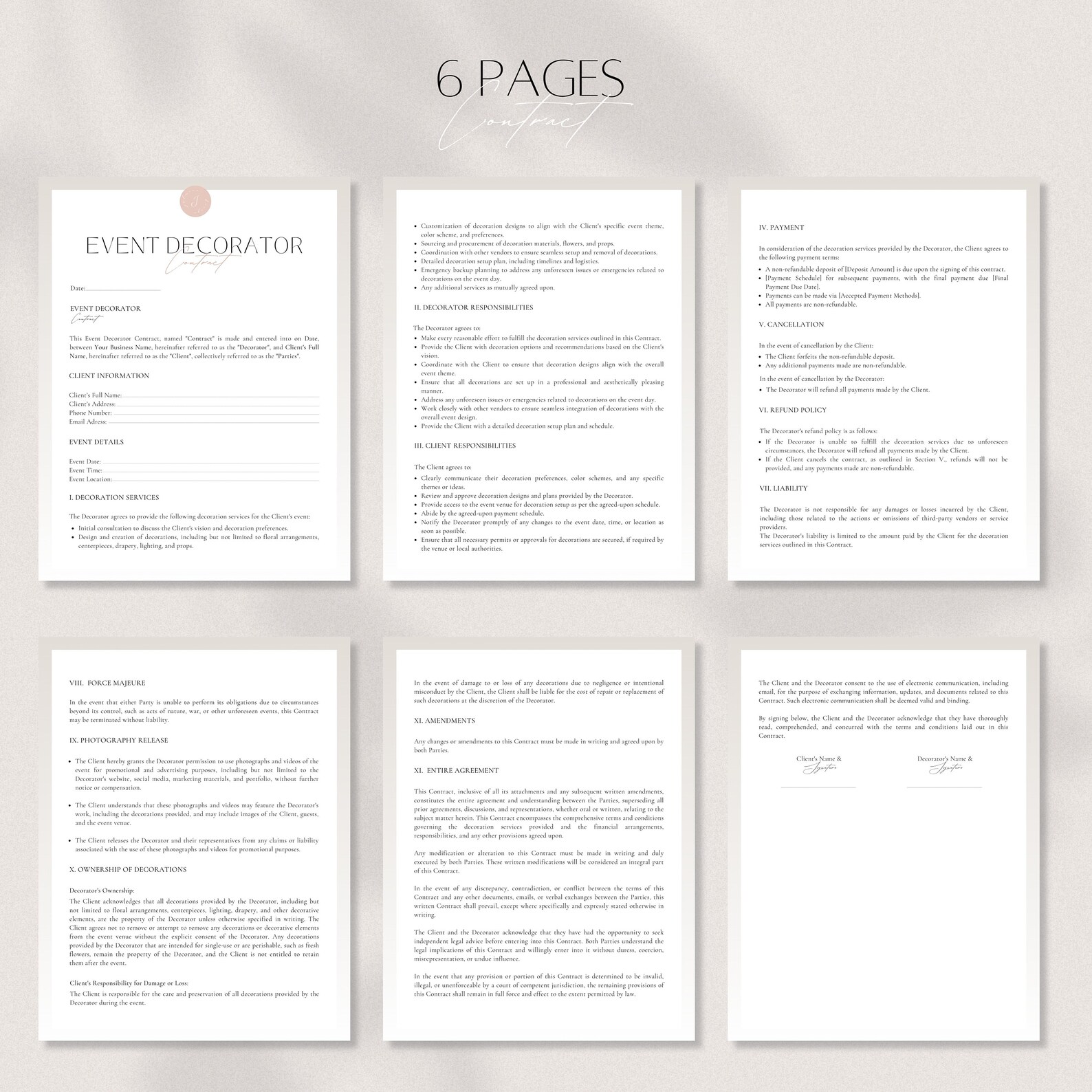 Event Decorator Contract Template, Decorating Services Contract ...