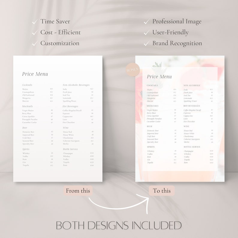 Mobile Bar Price List, Editable Bartender Services Pricing ...