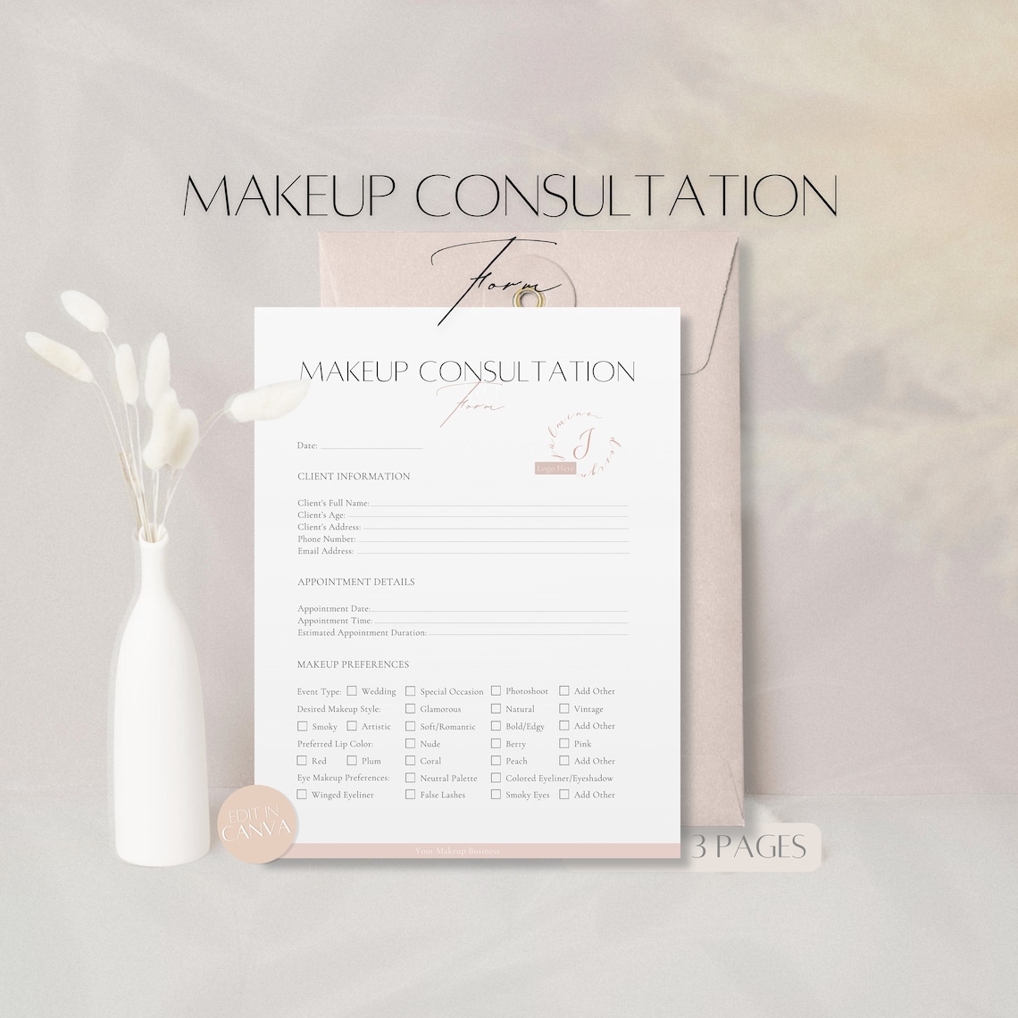 Makeup Consultation Form Template, Editable Beauty Face Chart ...
