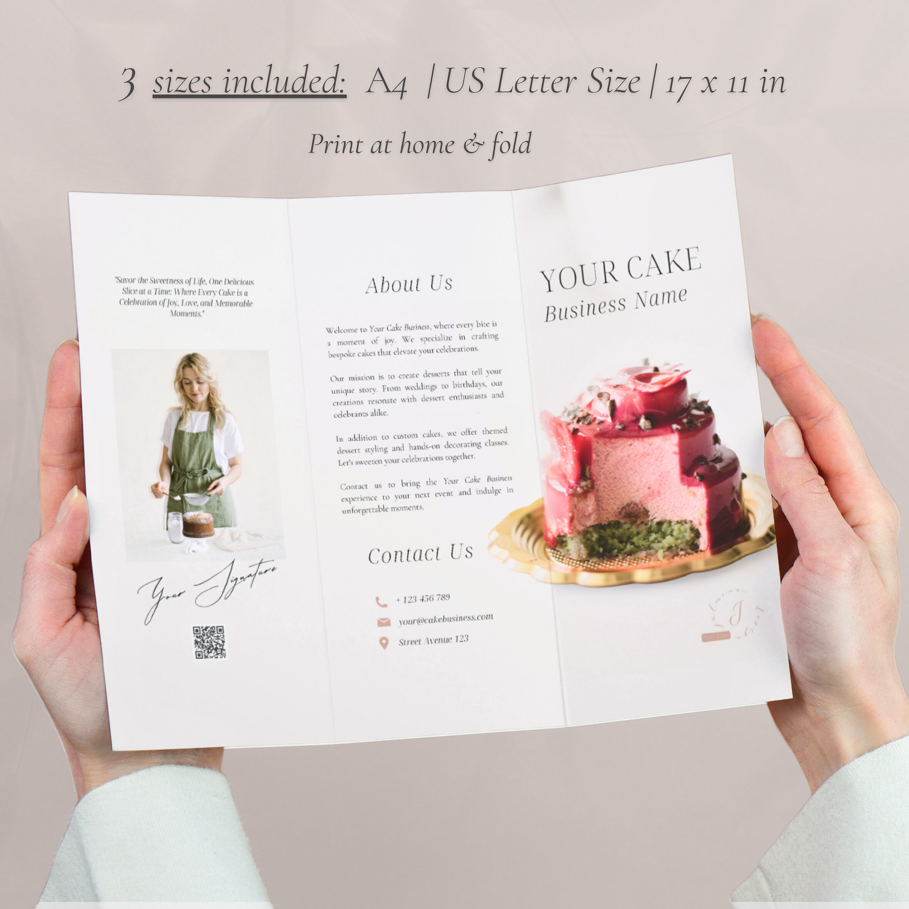 Cake Trifold Brochure Template, Editable Baker Pricing Menu File ...