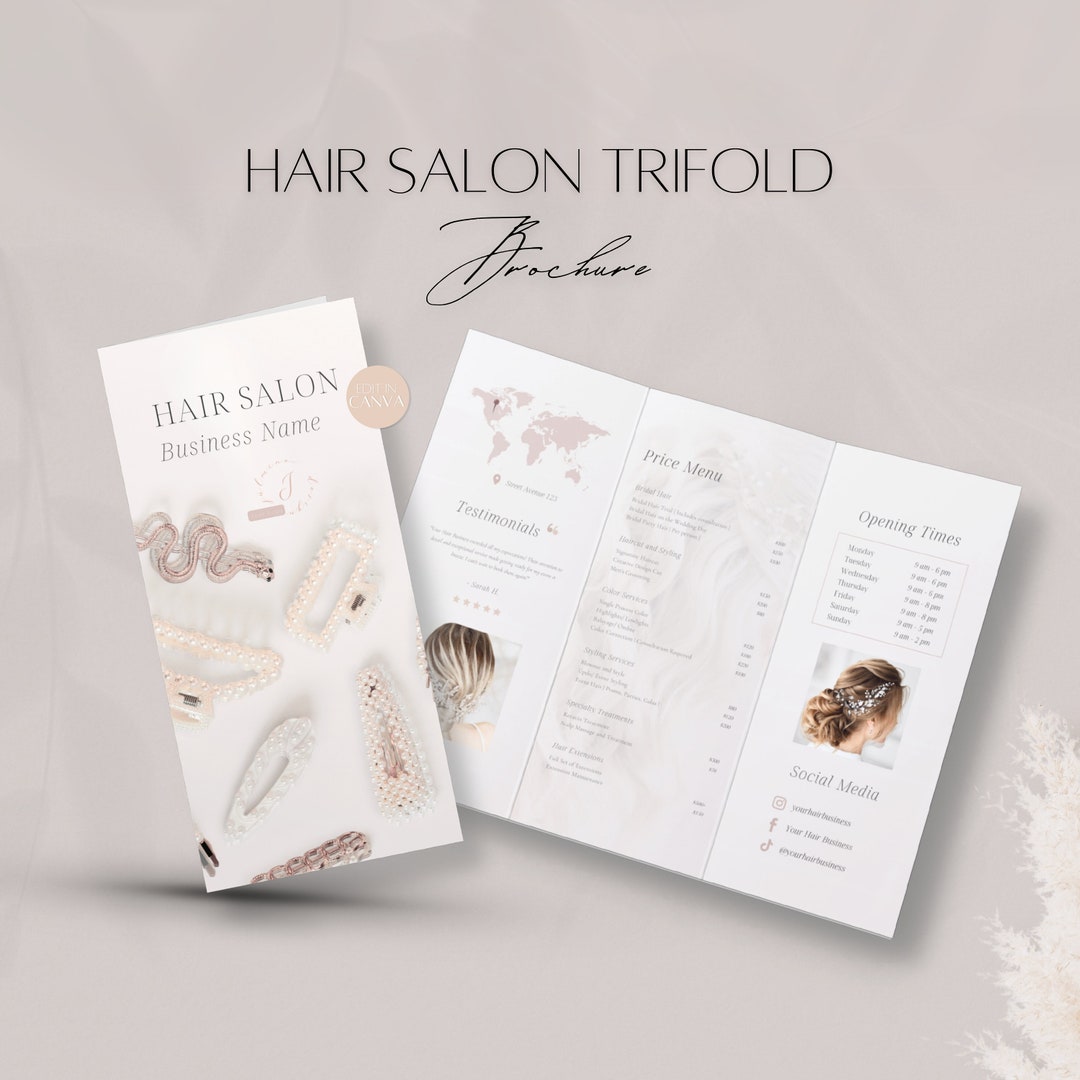 Hair Salon Brochure Template, Editable Hairdresser Trifold Booklet ...