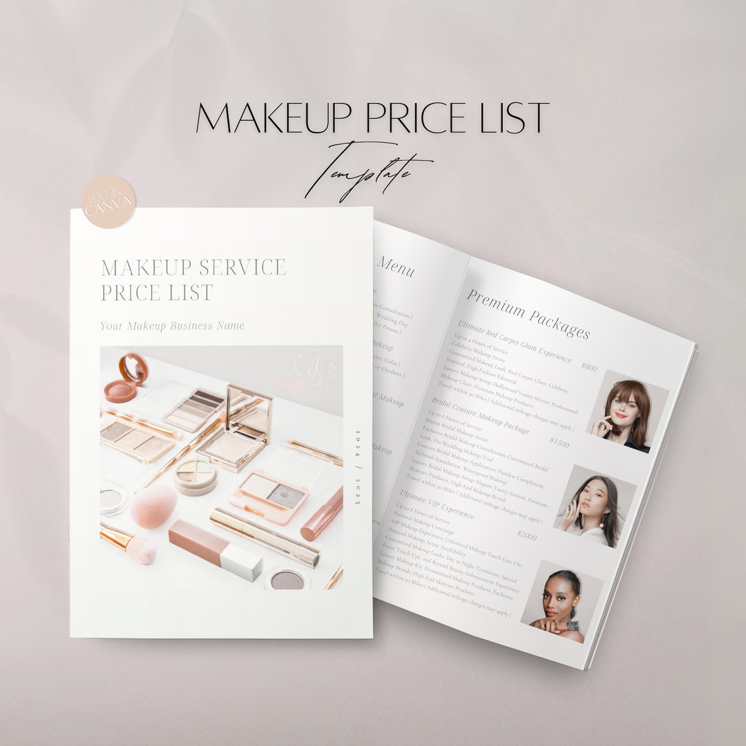 Makeup Price List Template, Editable Makeup Artist Pricing Menu ...