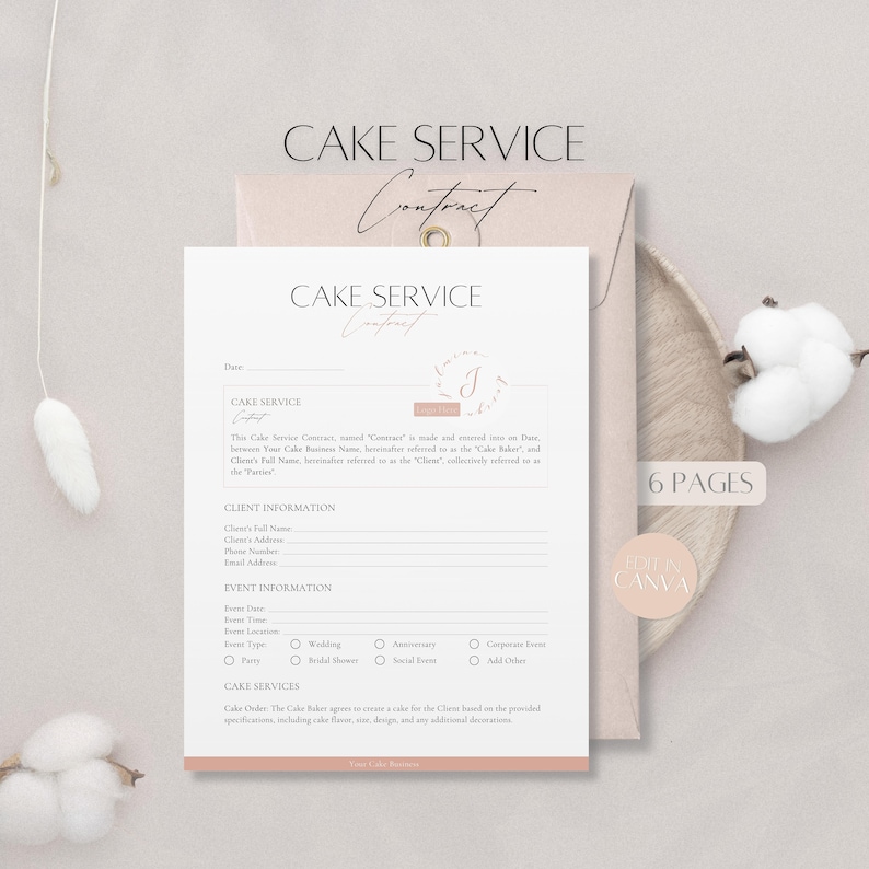 Cake Service Contract Template, Editable Bakery Business Canva Form ...