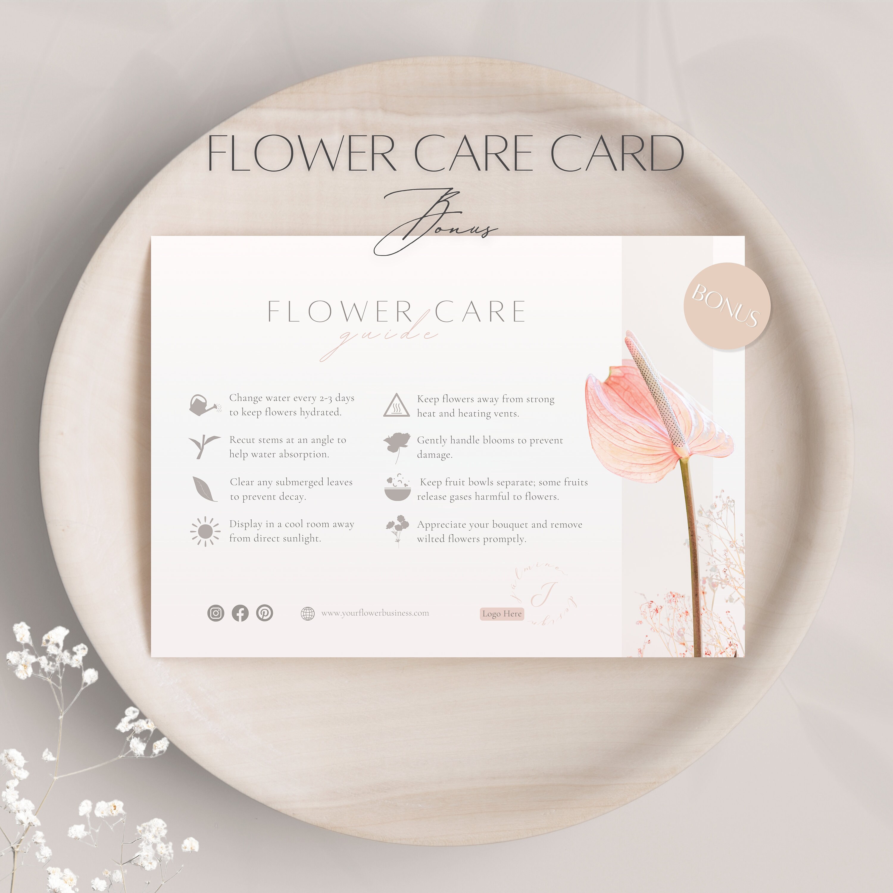 Florist Trifold Brochure Template, Editable Floral Services Booklet ...