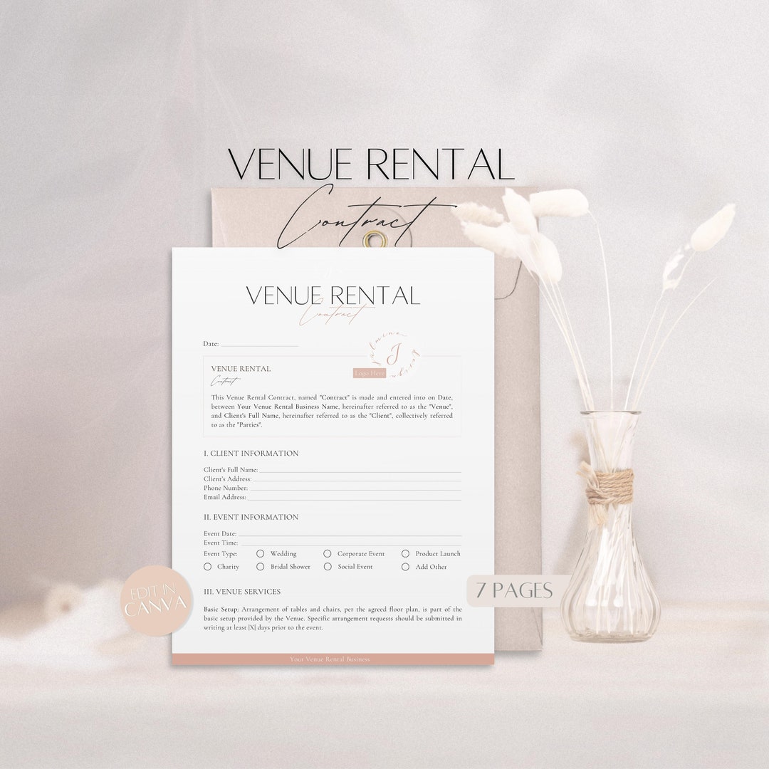 Venue Rental Contract Template, Editable Wedding Venue Contract ...