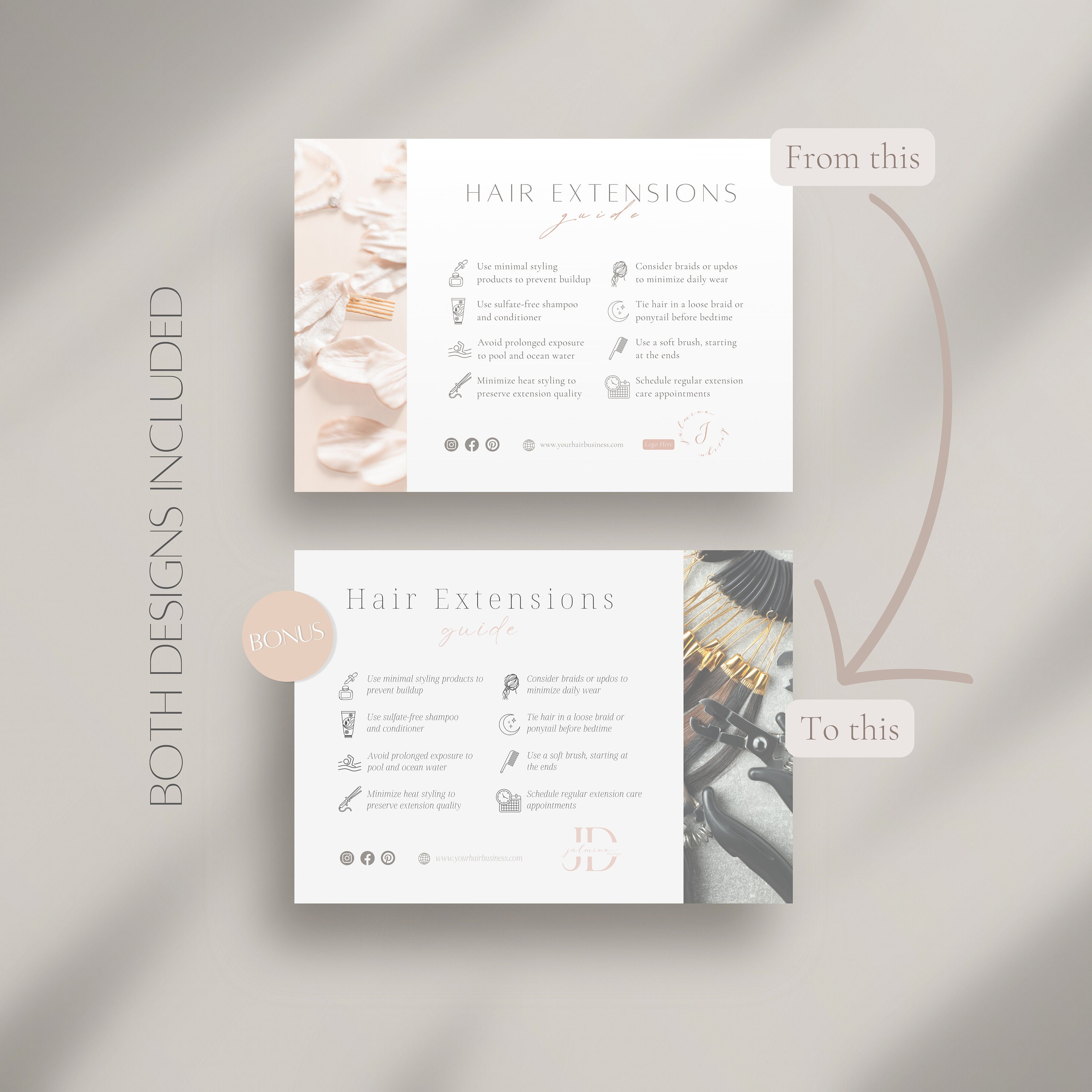 Hair Extensions Care Card Template, Editable Hairdresser Instructions ...