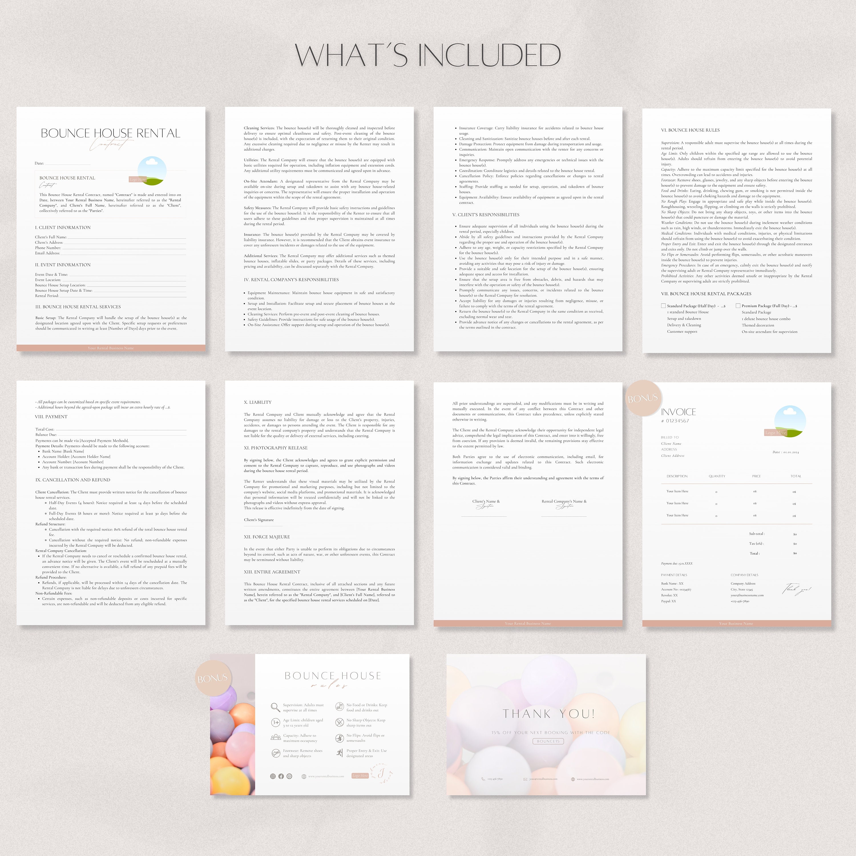 Bounce House Rental Contract, Editable Inflatable Rental Agreement ...