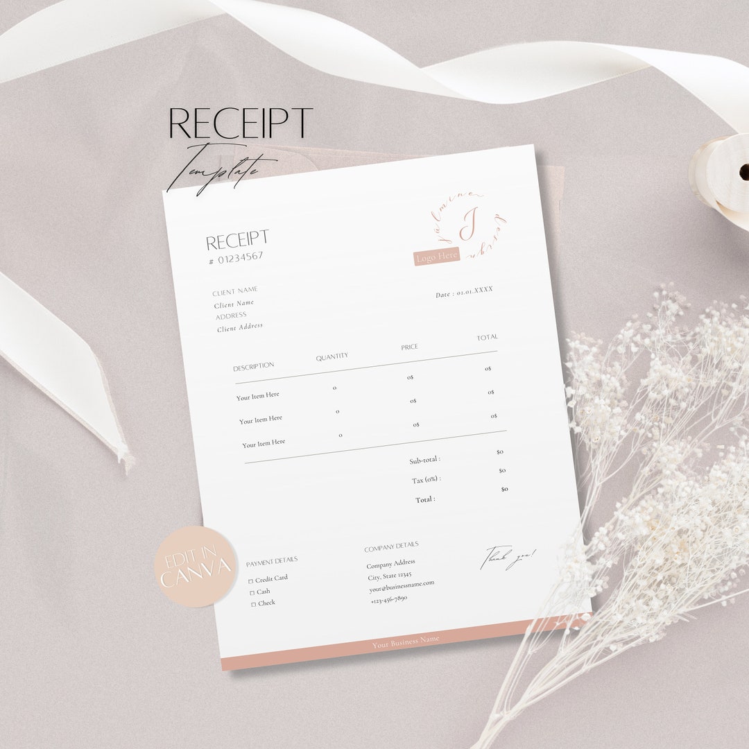 Receipt Template, Editable Receipt for Clients, Printable Billing Form ...