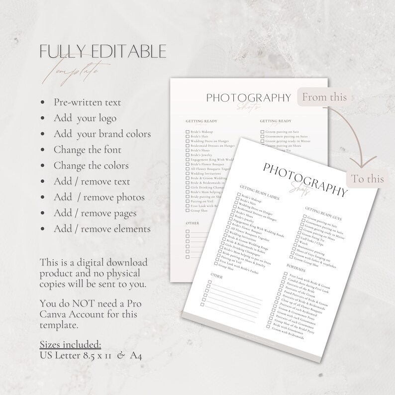 Wedding Photography Shot List, Checklist for Photographers, Wedding ...