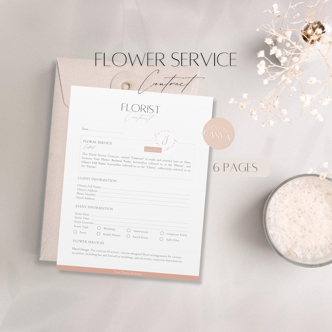 Flower Service Contract Template, Editable Floral Business Canva Forms ...