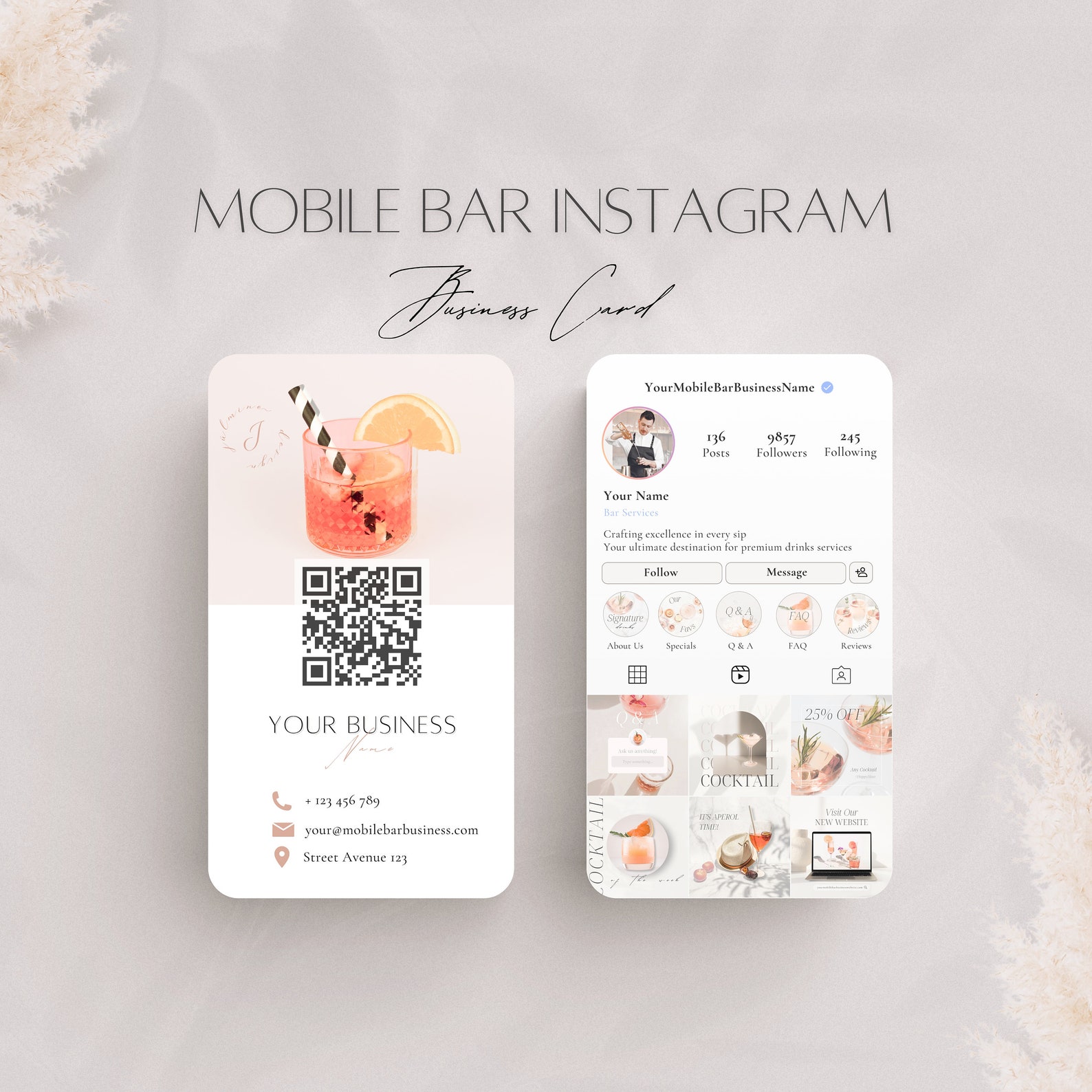 Mobile Bar Brochure Template, Editable Bartender Instagram Business ...