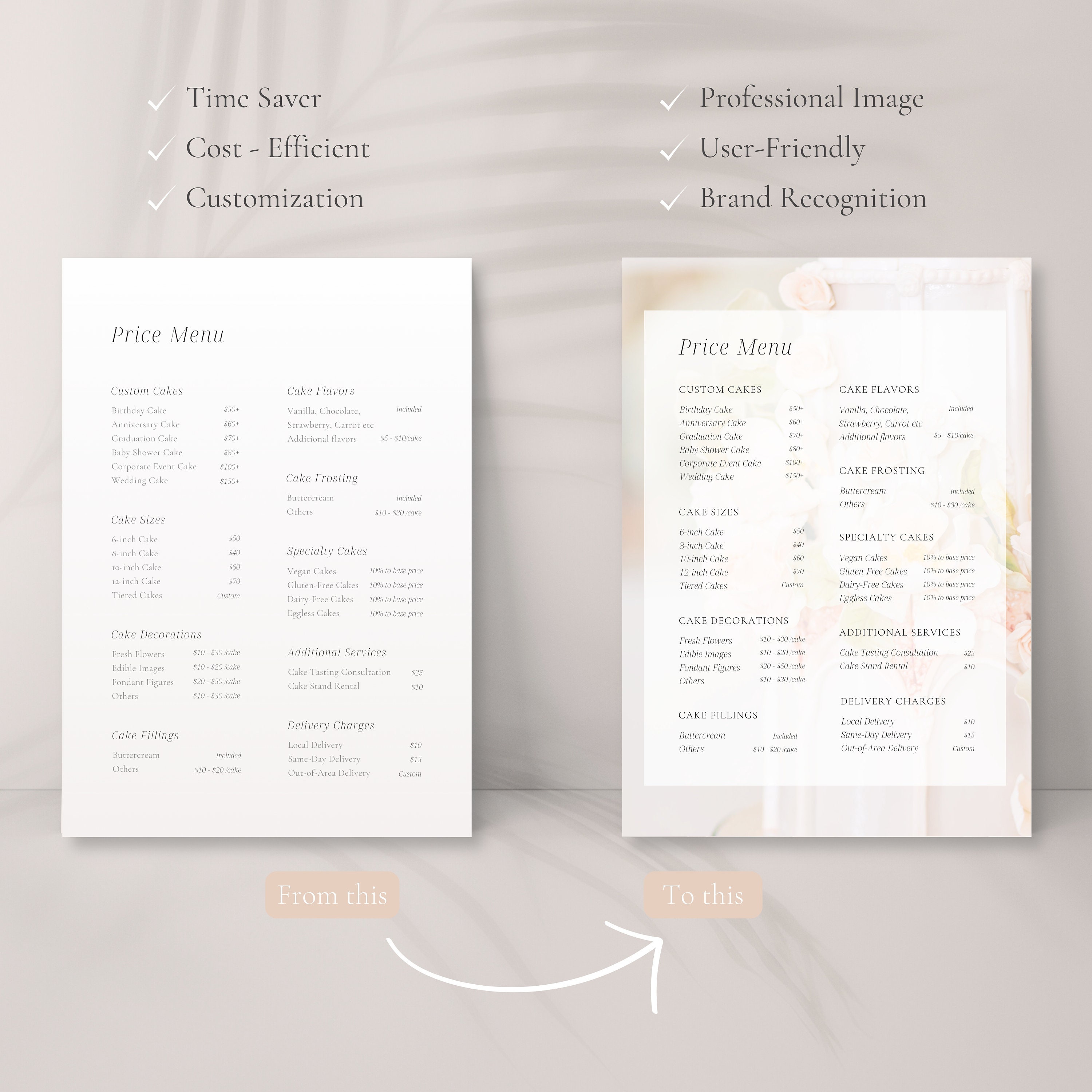Cake Business Price List Template, Editable Baker Pricing Menu File ...