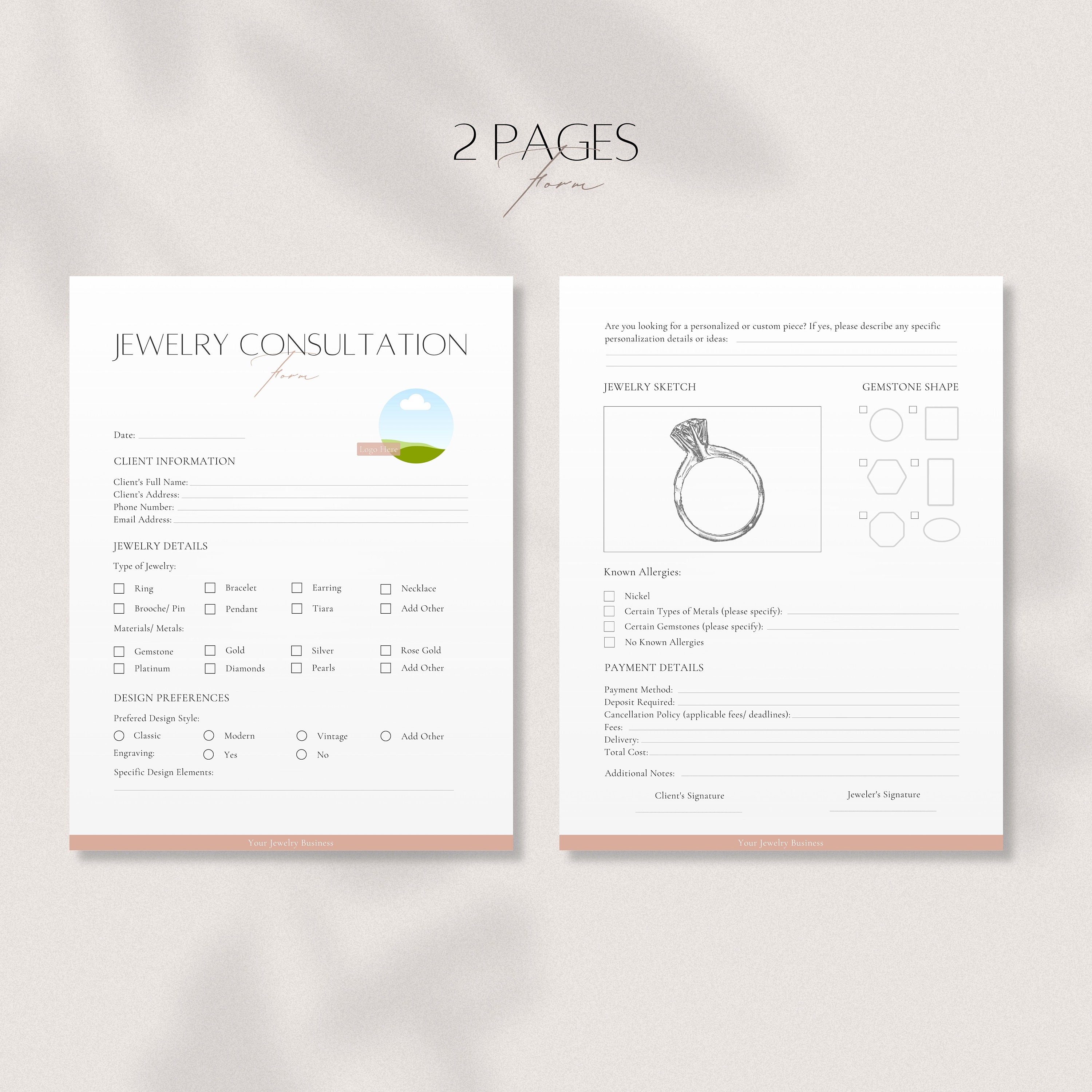 Jewelry Consultation Form Template, Editable Client Jewelry Service ...
